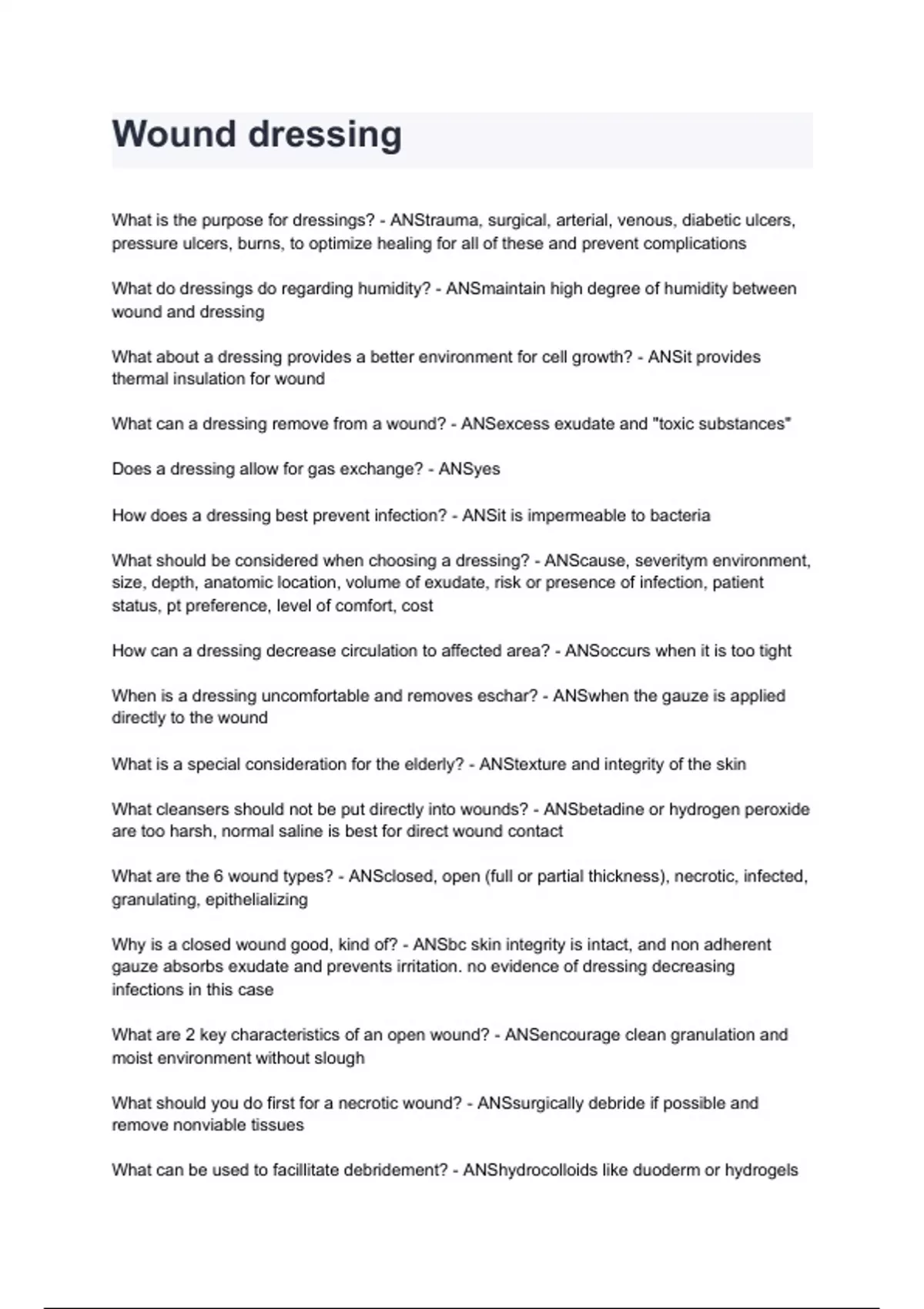 Wound dressing questions and answers graded A+ by experts 2024/2025 ...