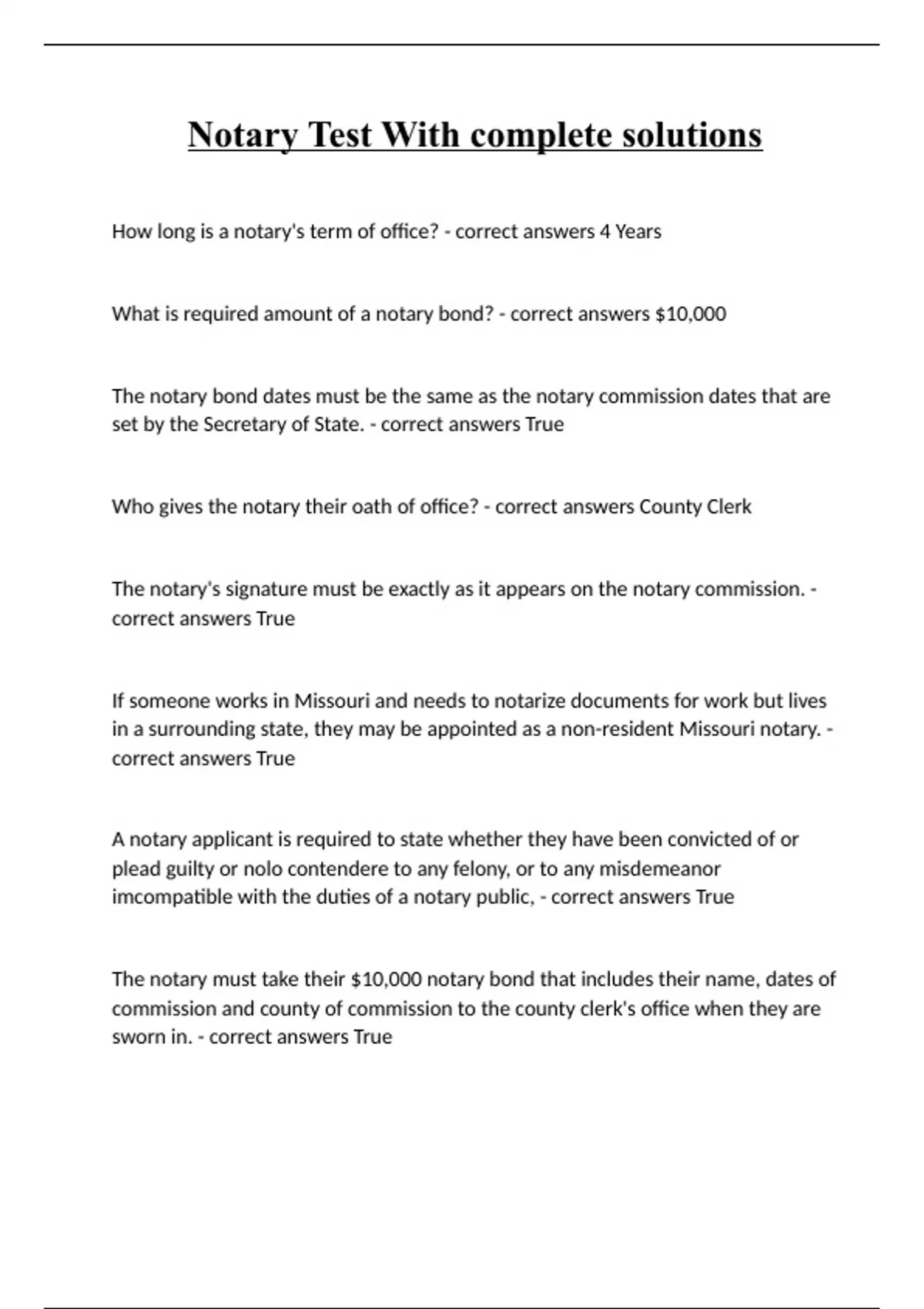 Notary Test With complete solutions - Notary - Stuvia US