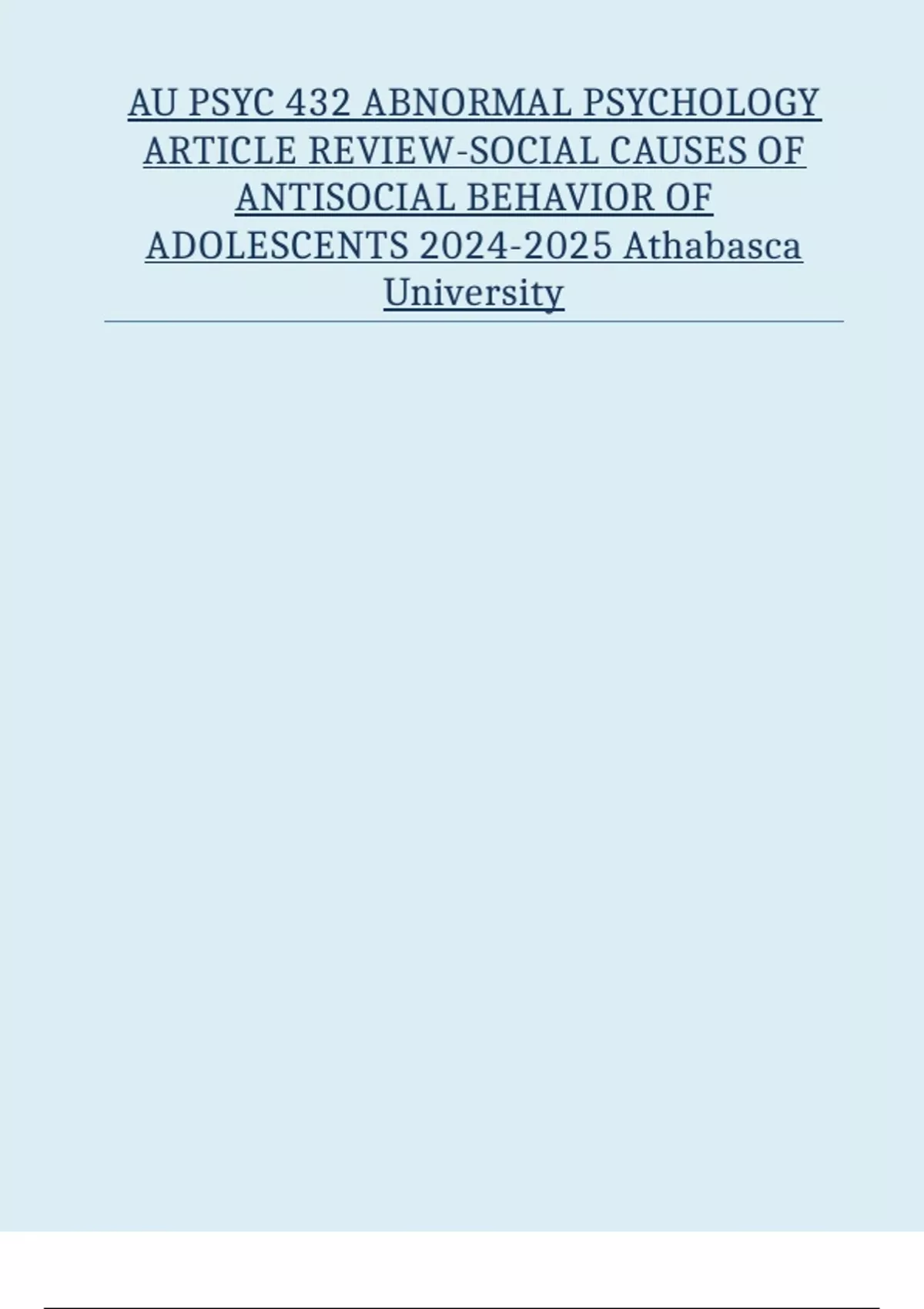 AU PSYC 432 ABNORMAL PSYCHOLOGY |ARTICLE REVIEW-SOCIAL CAUSES OF ...