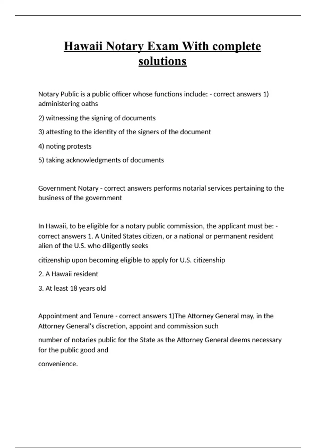 Hawaii Notary Exam With complete solutions 2024 - Notary - Stuvia US