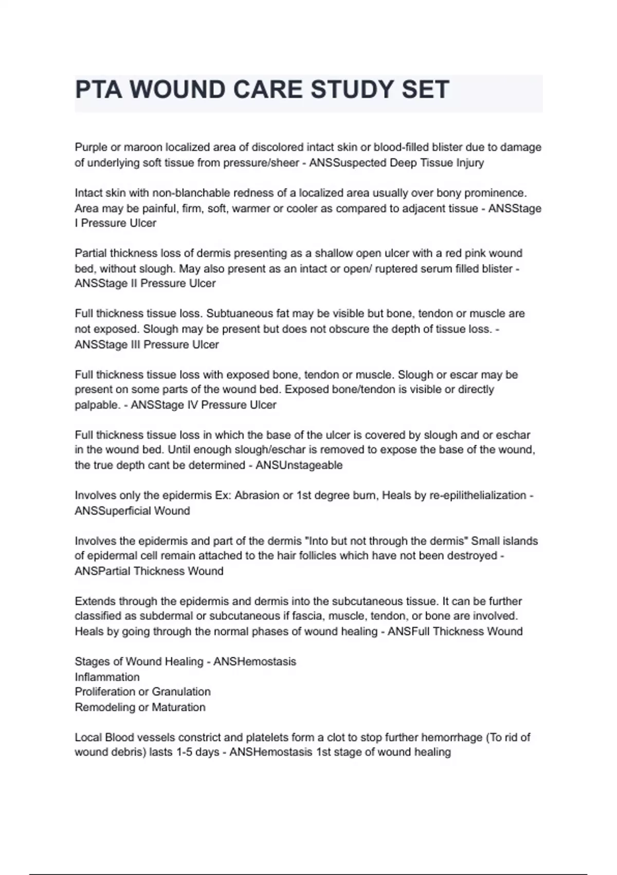 PTA WOUND CARE STUDY SET questions and answers graded A+ by experts ...