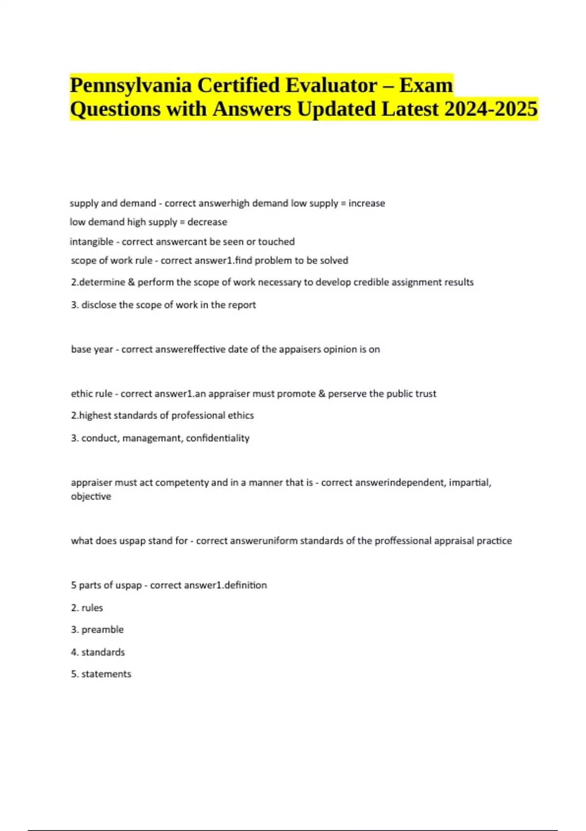Pennsylvania Certified Evaluator Exam Questions with Correct Answers ...