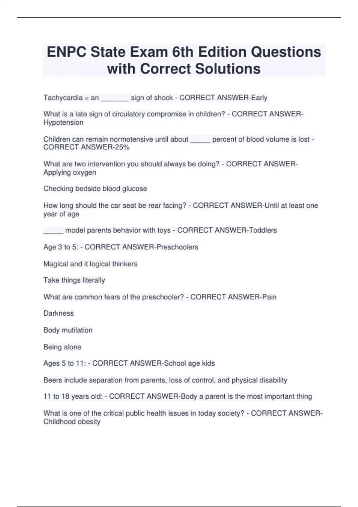 ENPC State Exam 6th Edition Questions with Correct Solutions - ENPC ...