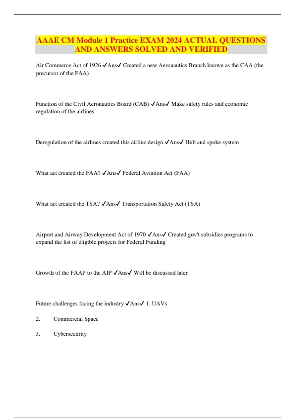 AAAE CM Module 1 Practice EXAM 2024 ACTUAL QUESTIONS AND ANSWERS SOLVED ...