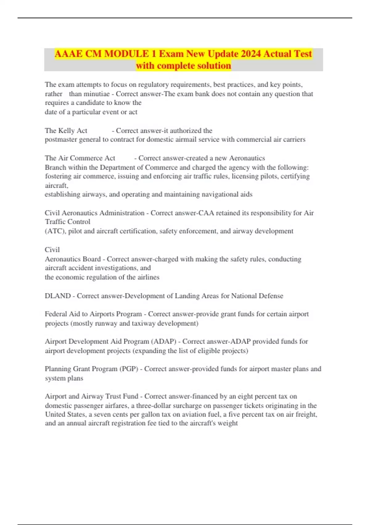 AAAE CM MODULE 1 Exam New Update 2024 Actual Test with complete ...