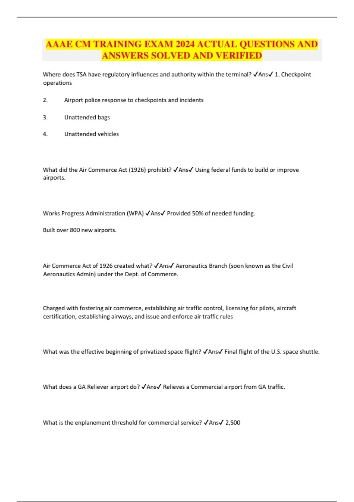 AAAE CM TRAINING EXAM 2024 ACTUAL QUESTIONS AND ANSWERS SOLVED AND ...