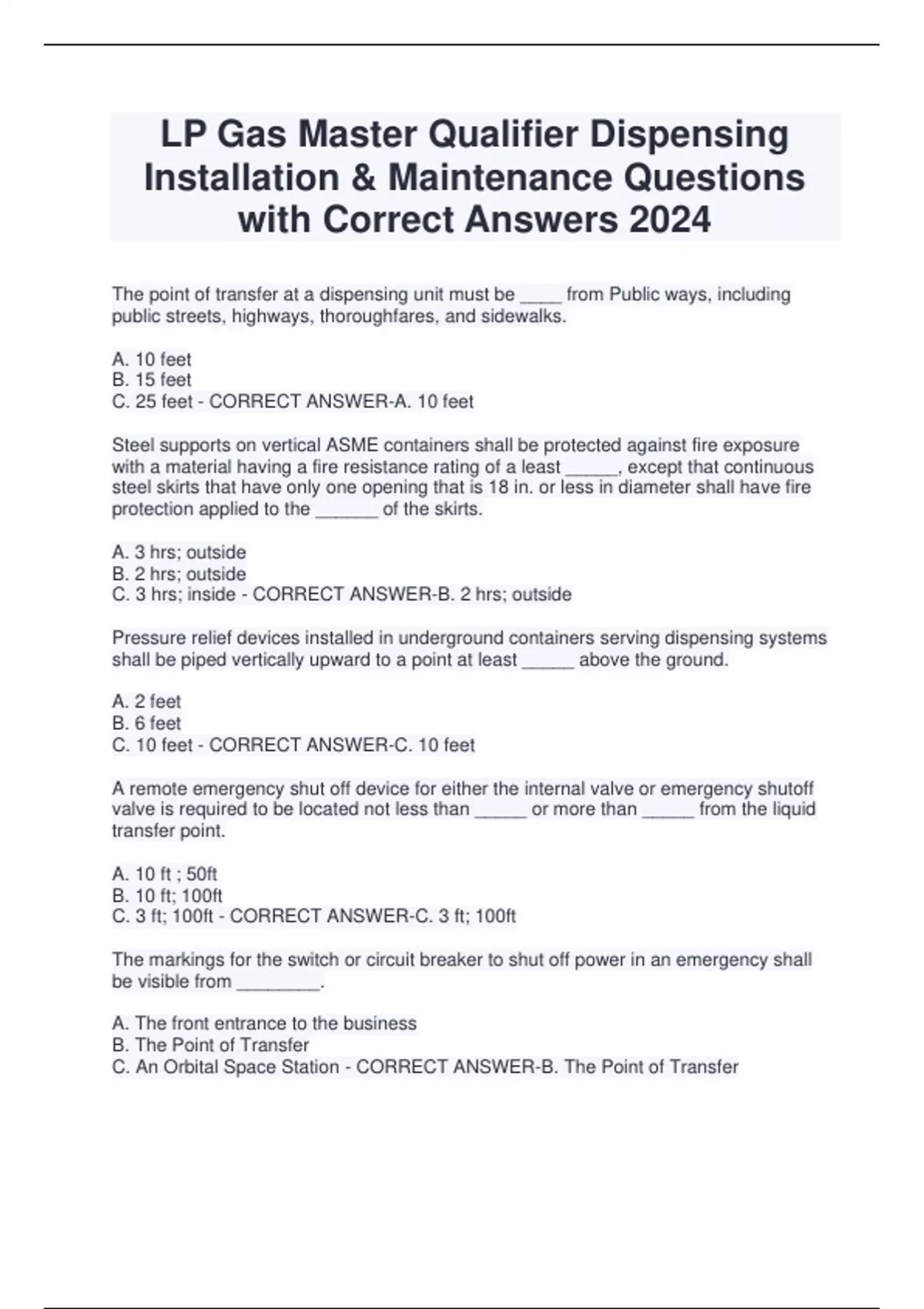 LP Gas Master Qualifier Dispensing Installation & Maintenance Questions ...