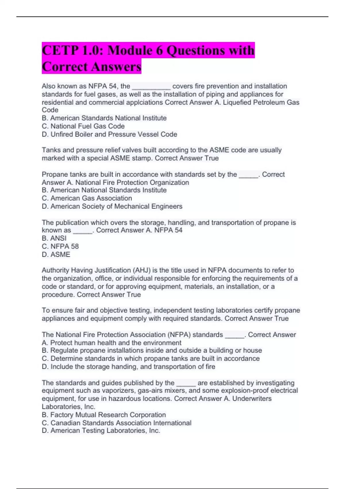 CETP 1.0: Module 6 Questions with Correct Answers - CETP - Stuvia US