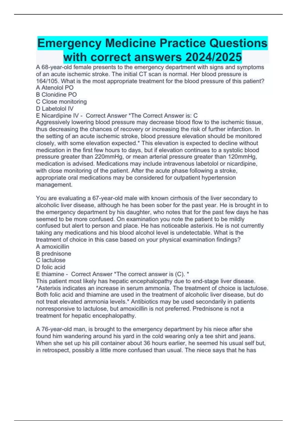 Emergency Medicine Practice Questions with correct answers 2024/2025 ...