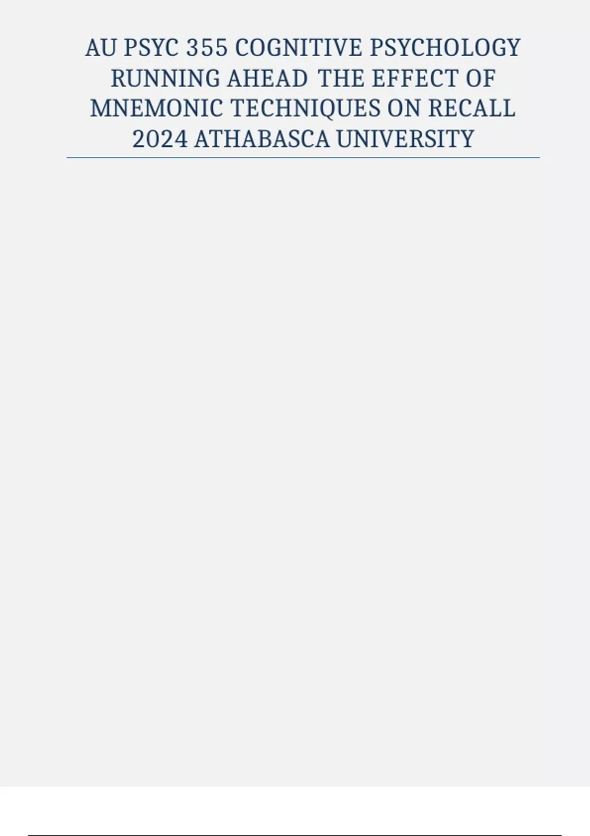 AU PSYC 355 COGNITIVE PSYCHOLOGY | RUNNING AHEAD THE EFFECT OF MNEMONIC ...