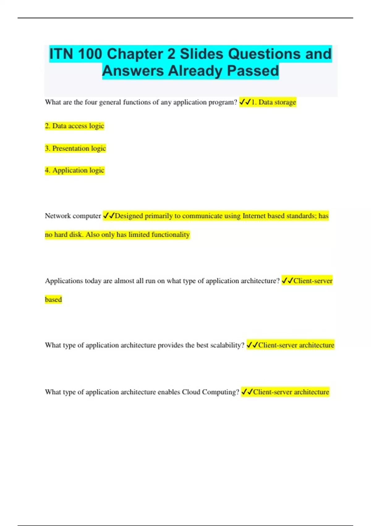 ITN 100 Chapter 2 Slides Questions and Answers Already Passed - ITN 100 ...