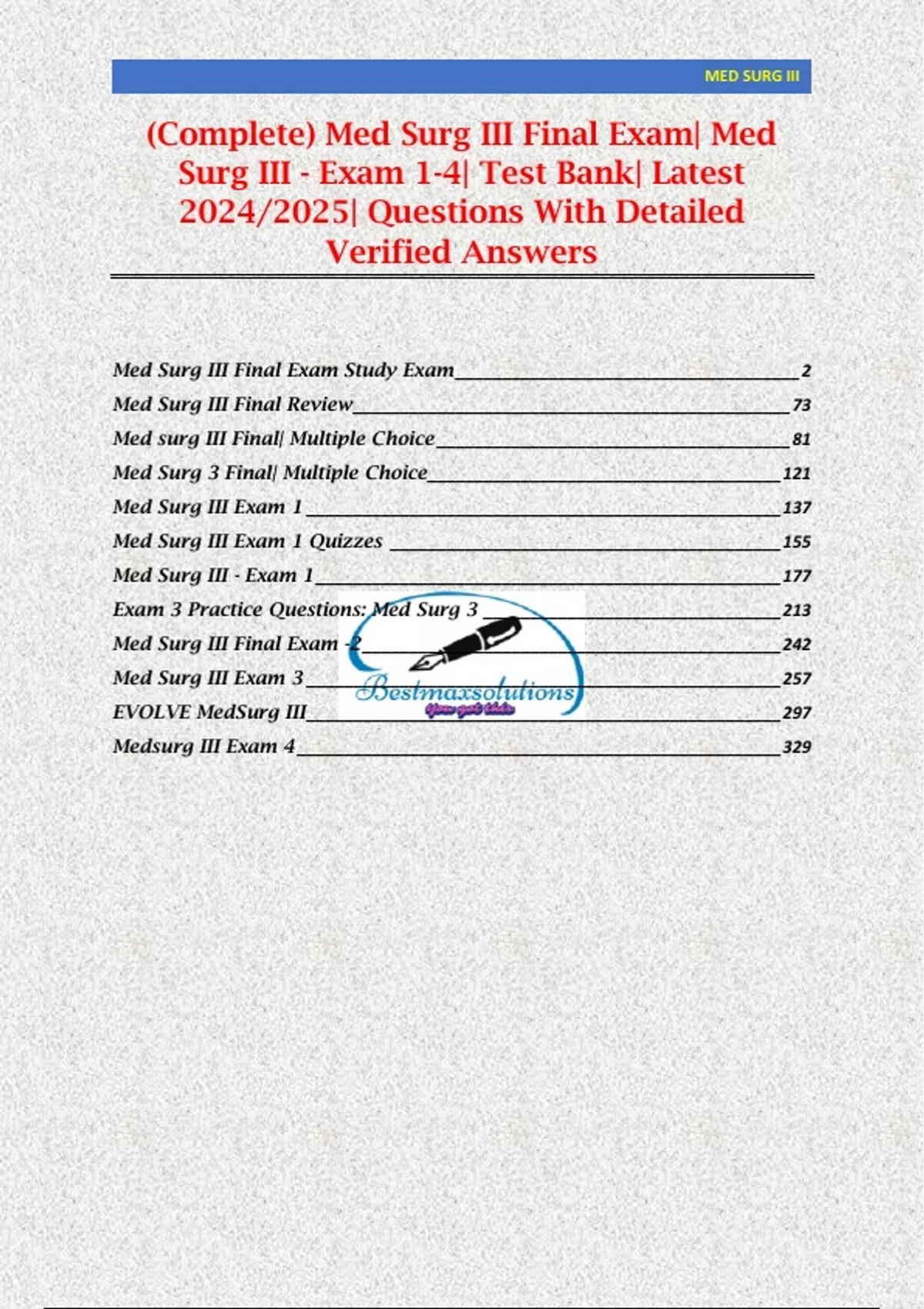 (Complete +1500 Q&A) Med Surg III Final Exam| Med Surg III - Exam 1-4 ...