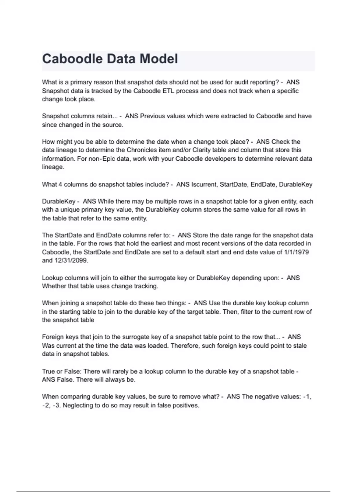 Caboodle Data Model Fundamentals Exam Questions with correct Answers ...