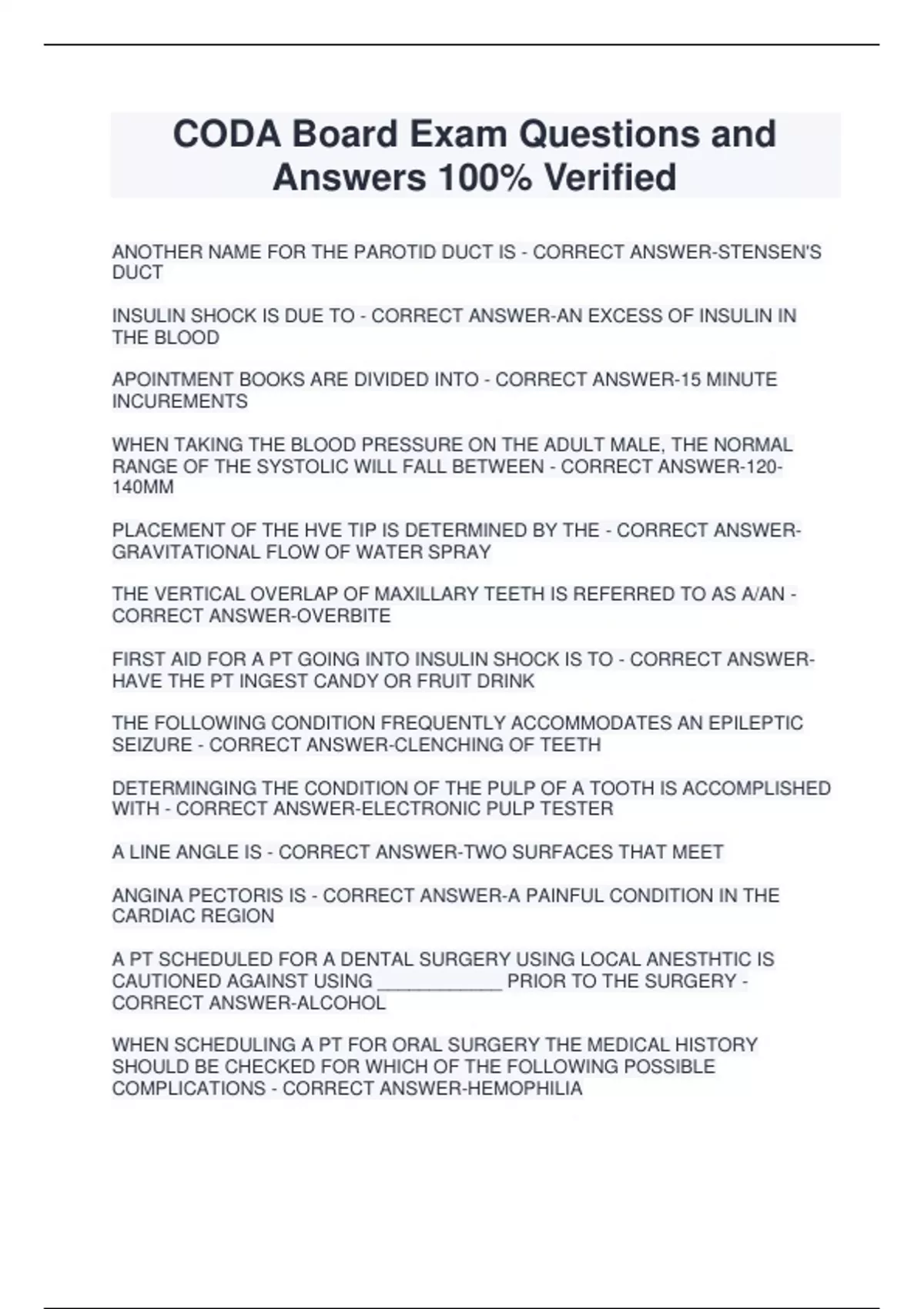 CODA Board Exam Questions and Answers 100% Verified - CODA - Stuvia US