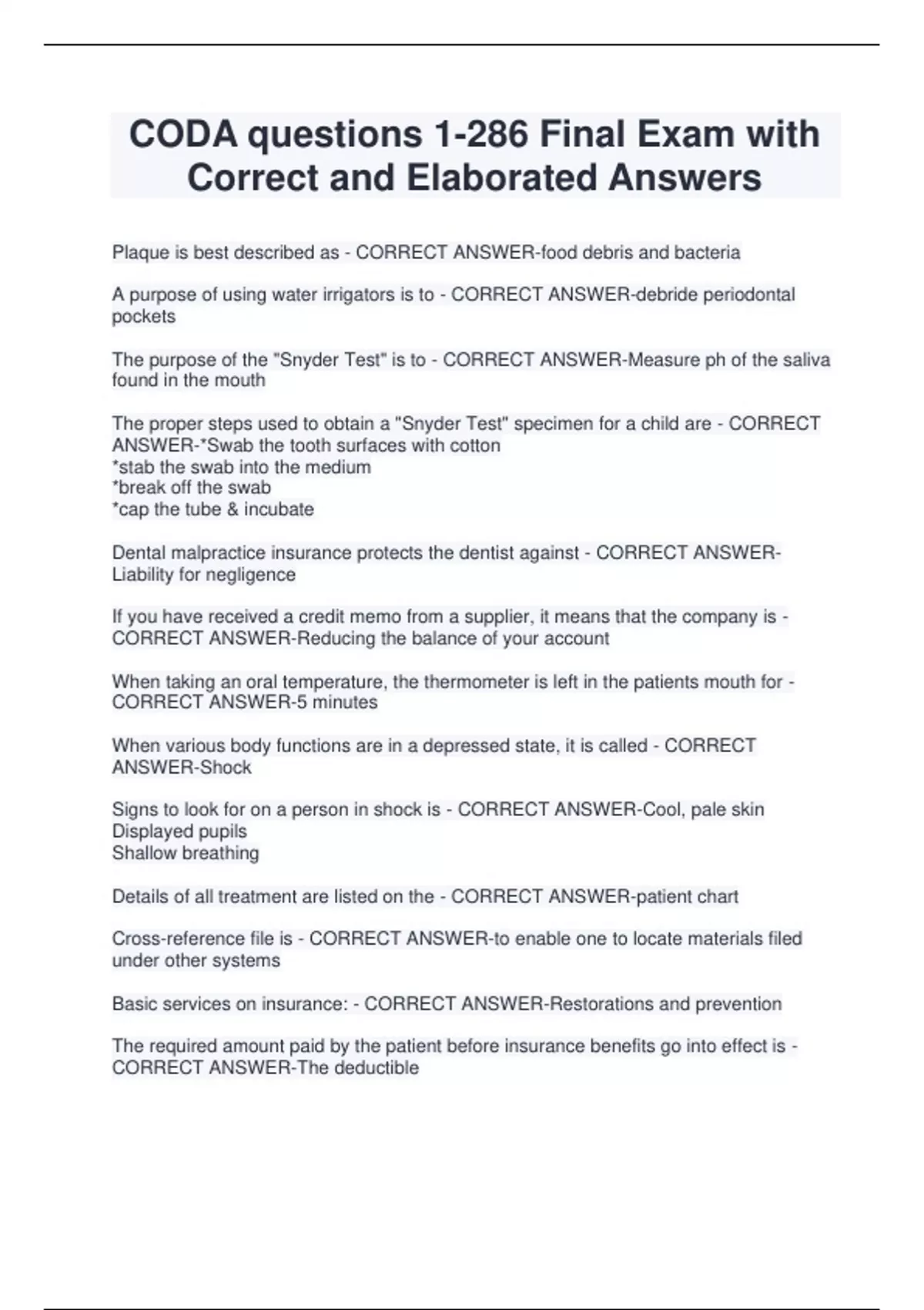 CODA questions 1-286 Final Exam with Correct and Elaborated Answers ...