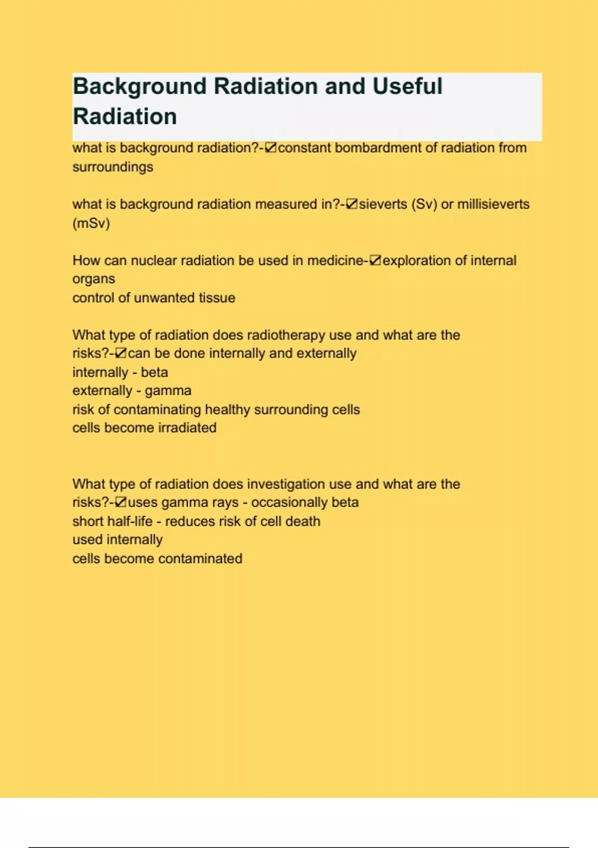 Background Radiation and Useful Radiation Questions with 100% Correct ...