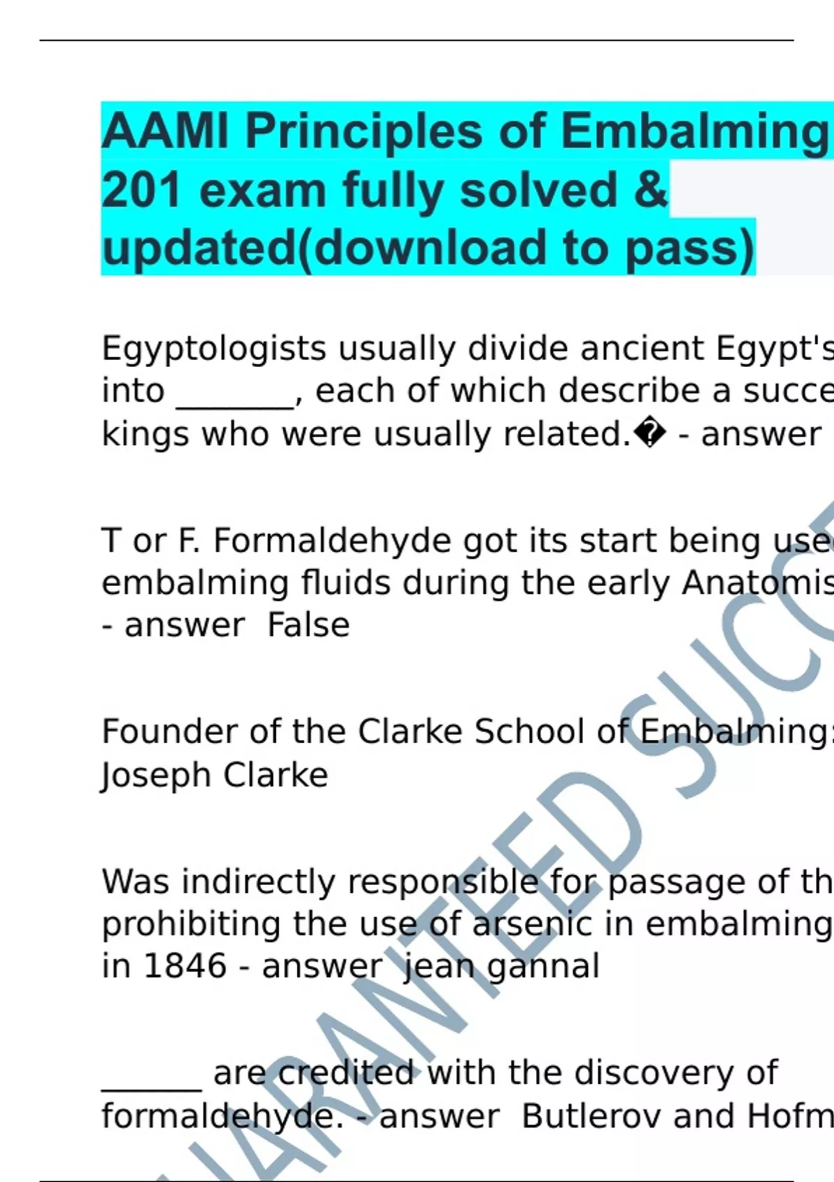 AAMI Principles of Embalming PHT 201 exam fully solved & updated ...