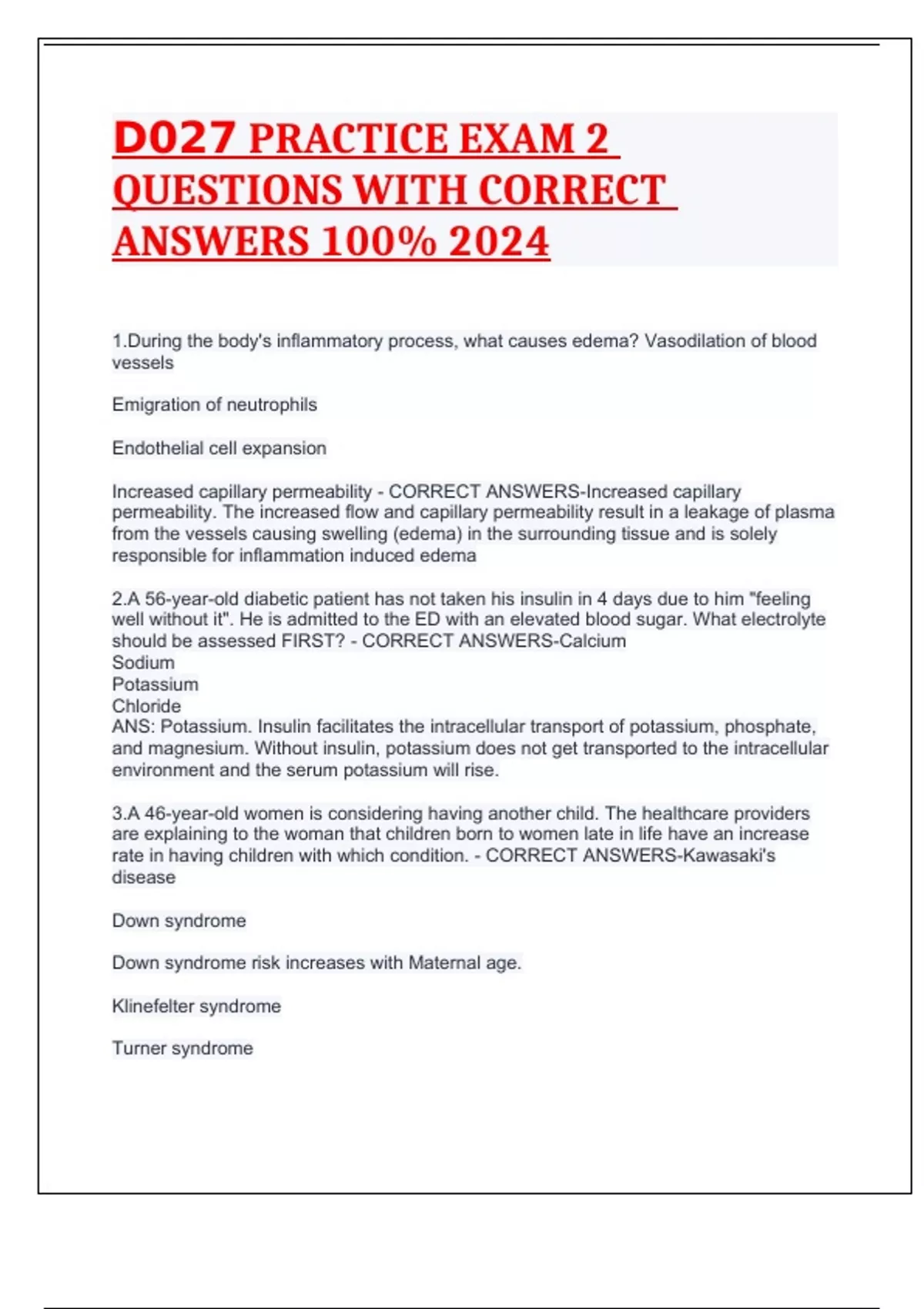 D027 PRACTICE EXAM 2 QUESTIONS WITH CORRECT ANSWERS 100% 2024 - D027 ...