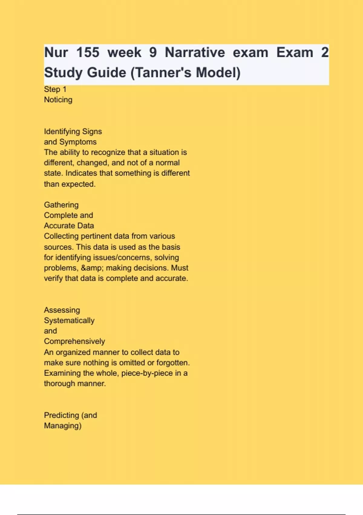 Nur 155 week 9 Narrative exam Exam 2 Study Guide (Tanner's Model) with ...