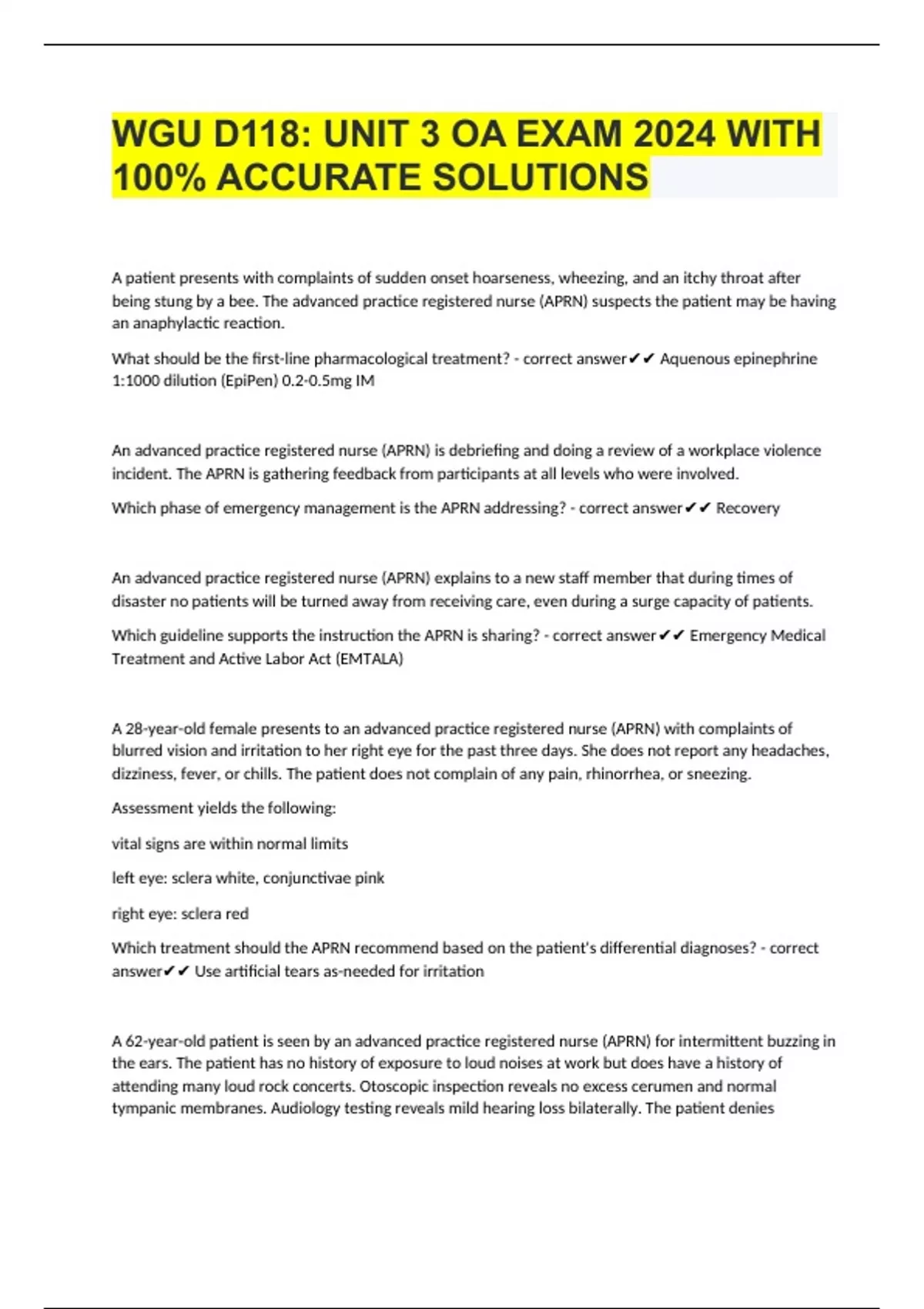 WGU D118: UNIT 3 OA EXAM 2024 WITH 100% ACCURATE SOLUTIONS - Wgu ...