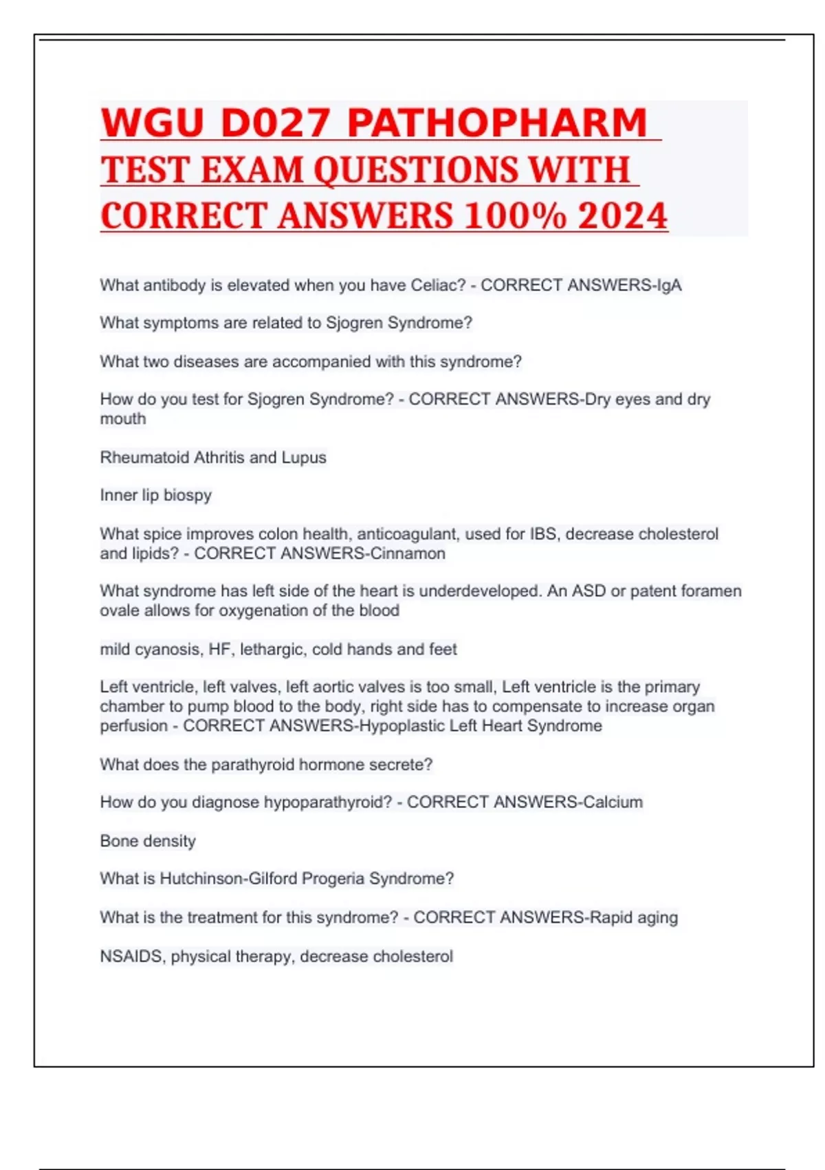WGU D027 PATHOPHARM TEST EXAM QUESTIONS WITH CORRECT ANSWERS 100% 2024 ...