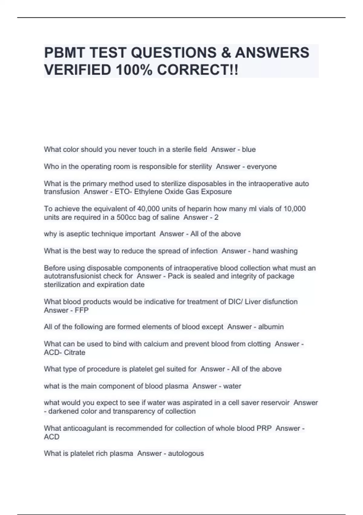 PBMT TEST QUESTIONS & ANSWERS VERIFIED 100% CORRECT!! - PBMT - Stuvia US