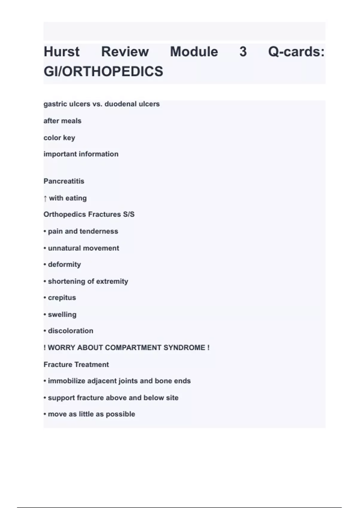 Hurst Review Module 3 Q-cards: GI/ORTHOPEDICS QUESTIONS & ANSWERS 2024 ...