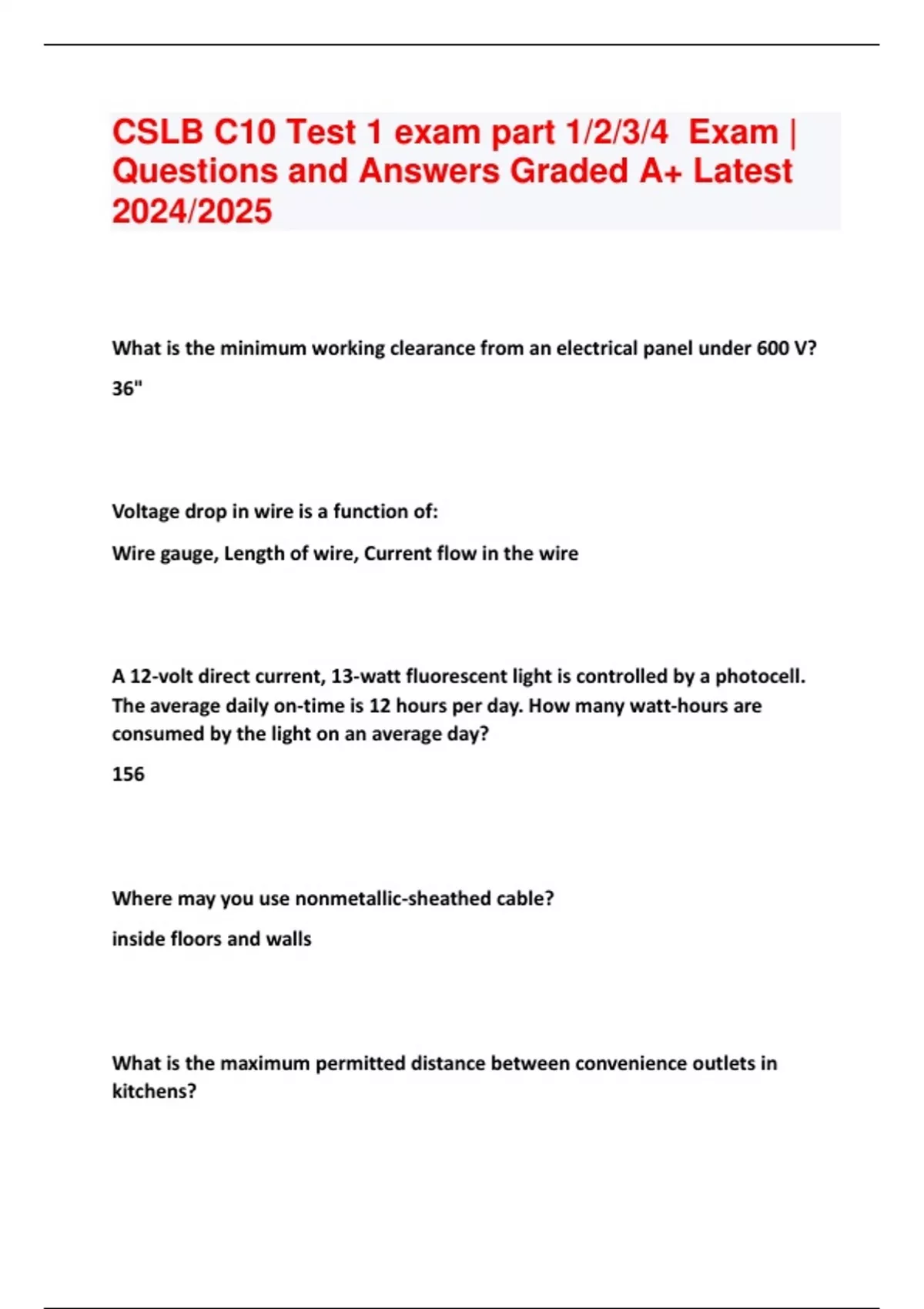 CSLB C10 Test 1 exam part 1/2/3/4 Exam | Questions and Answers Graded ...