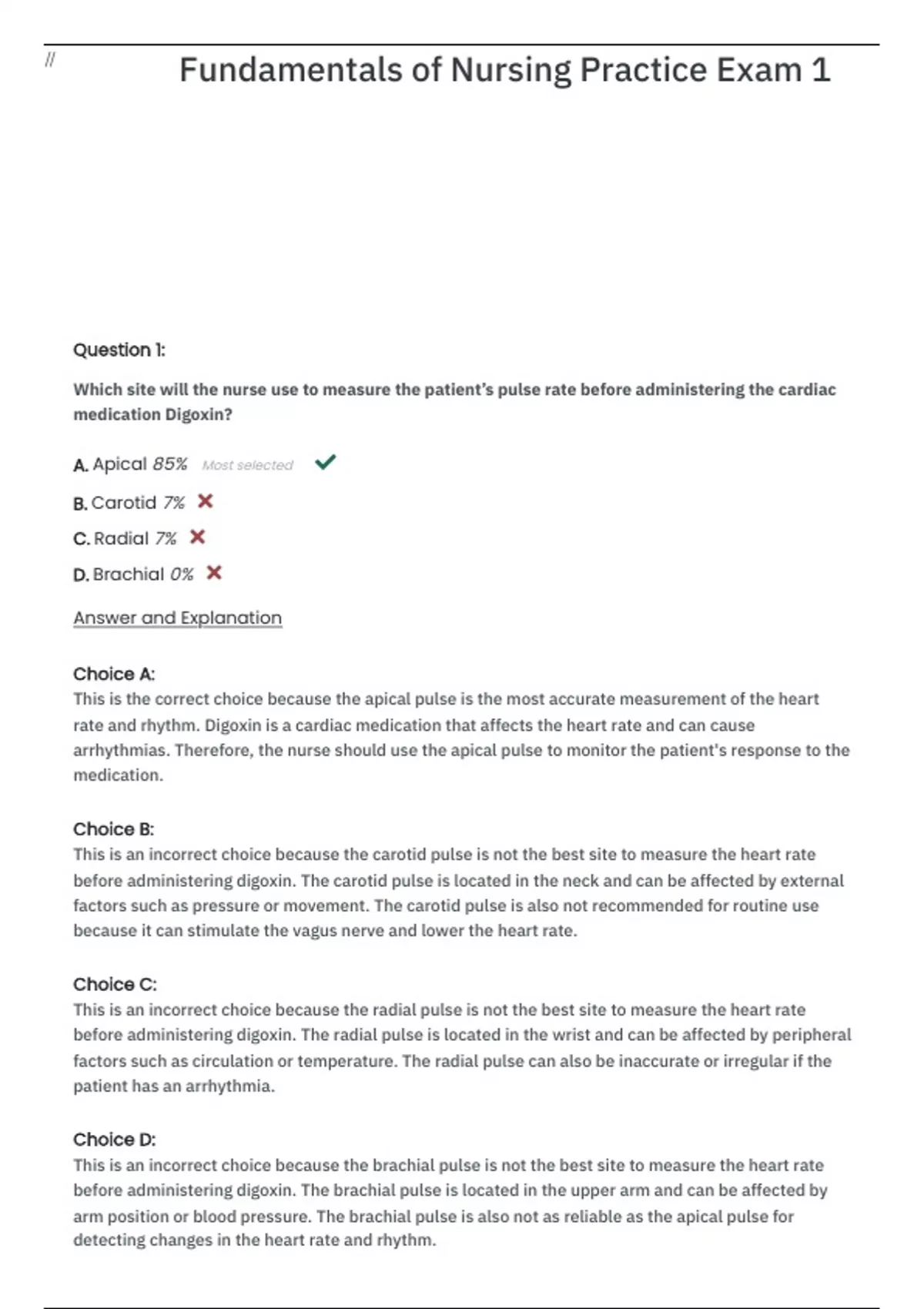 Review Fundamentals of Nursing Practice Exam 1 Questions and well ...