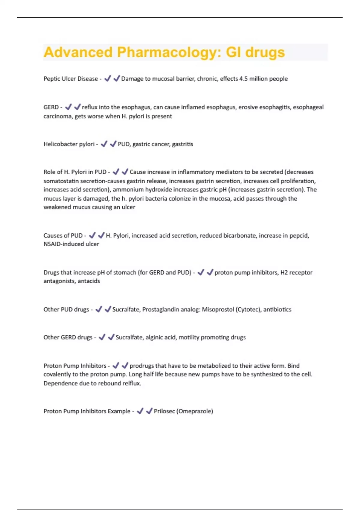 Advanced Pharmacology: GI drugs Questions and Answers with complete ...