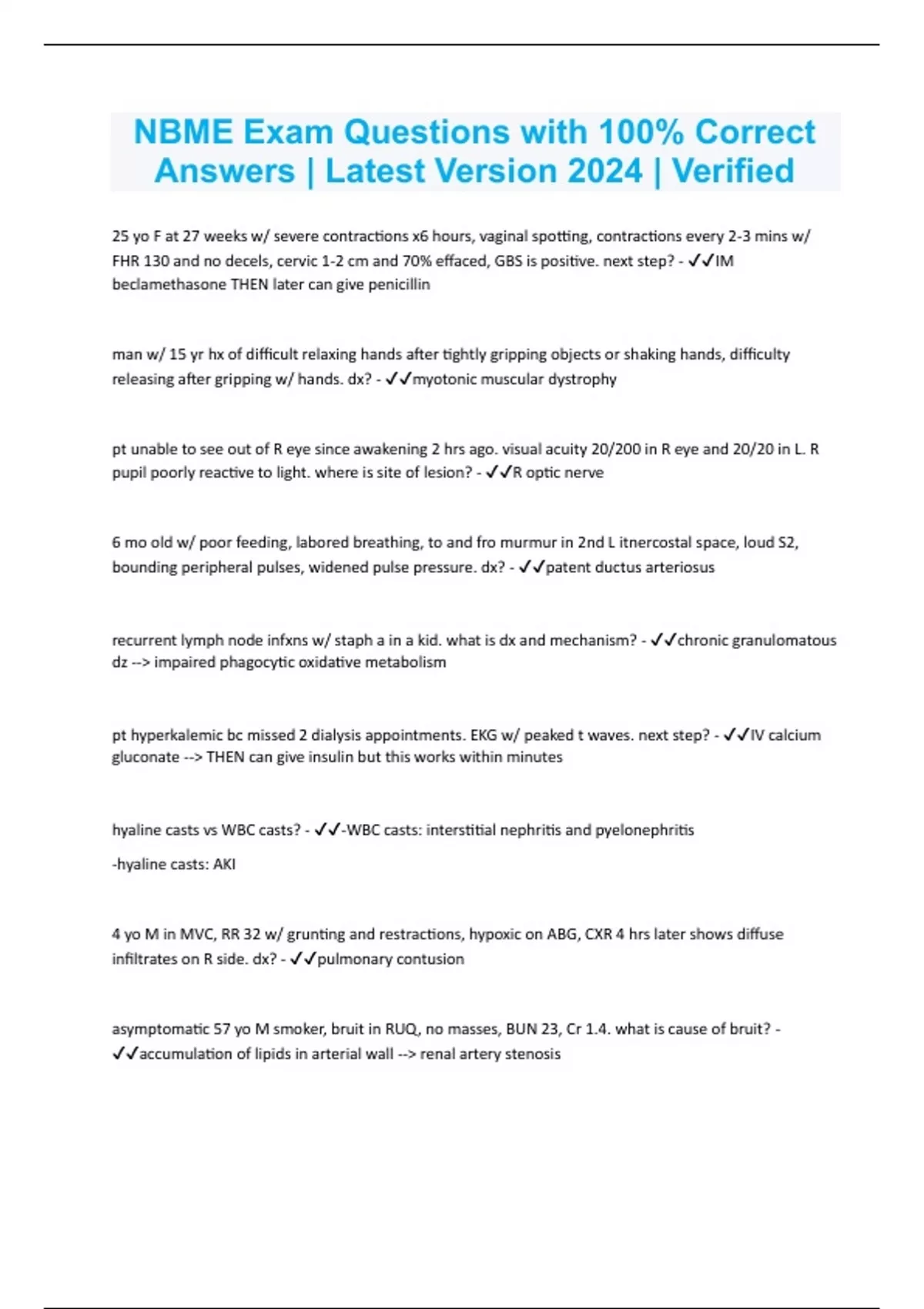 NBME Exam Questions with 100% Correct Answers | Latest Version 2024 ...