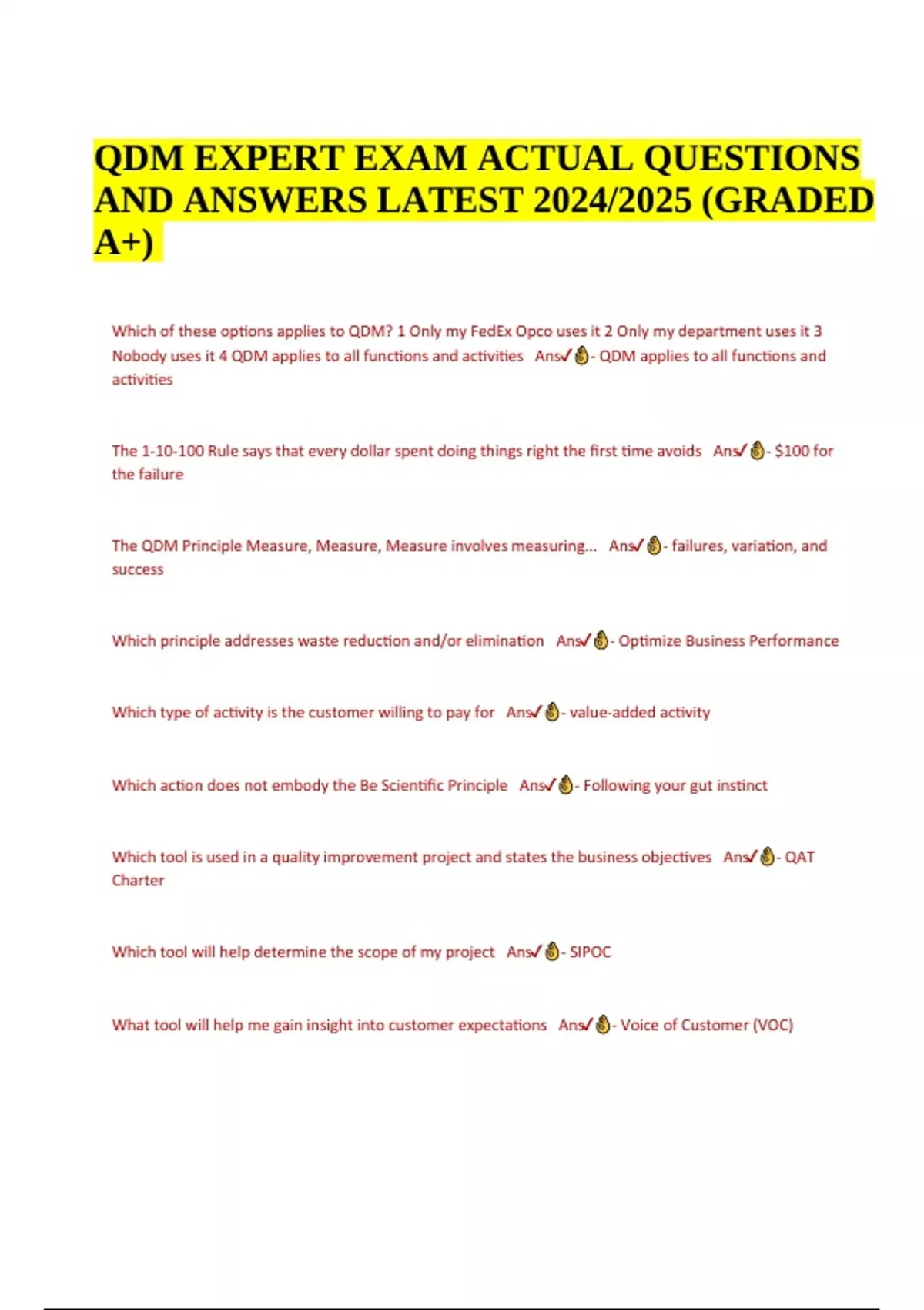 QDM EXPERT EXAM ACTUAL QUESTIONS AND ANSWERS LATEST 2024/2025 (GRADED ...