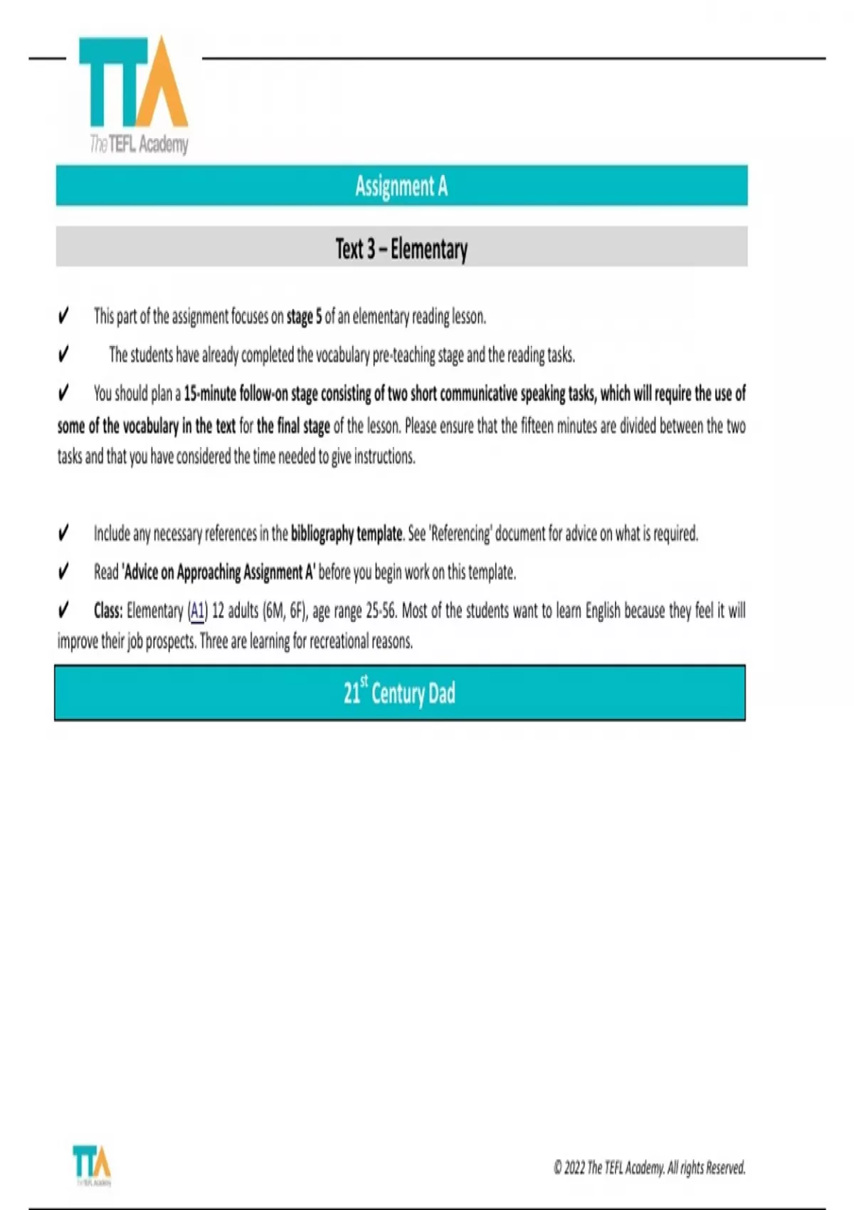 TEFL Academy - Assignment A Text 3 – Elementary. - TEFL Academy - Stuvia UK