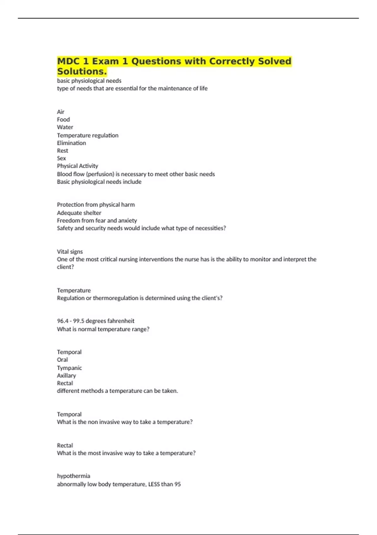 MDC 1 Exam 1 Questions with Correctly Solved Solutions. - MDC 1 - Stuvia US