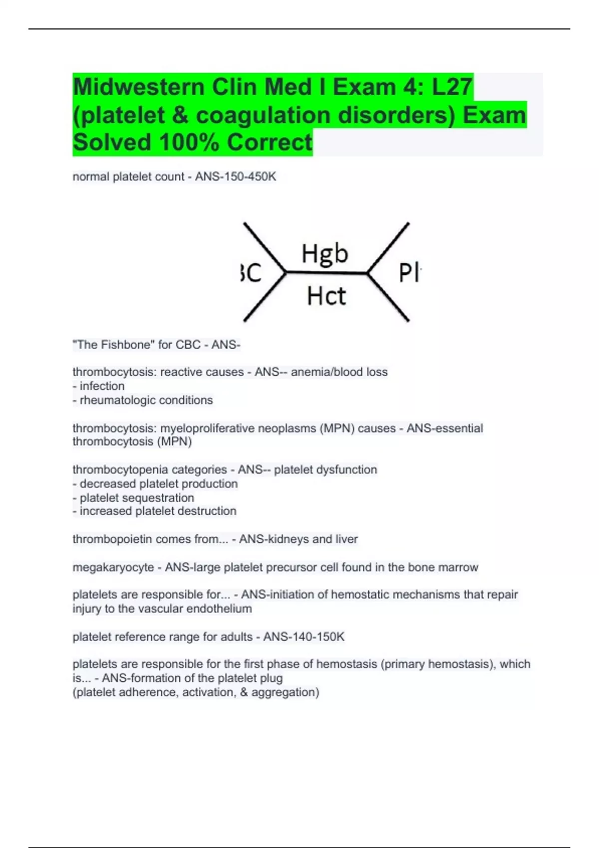 Midwestern Clin Med I Exam 4: L27 (platelet & coagulation disorders ...