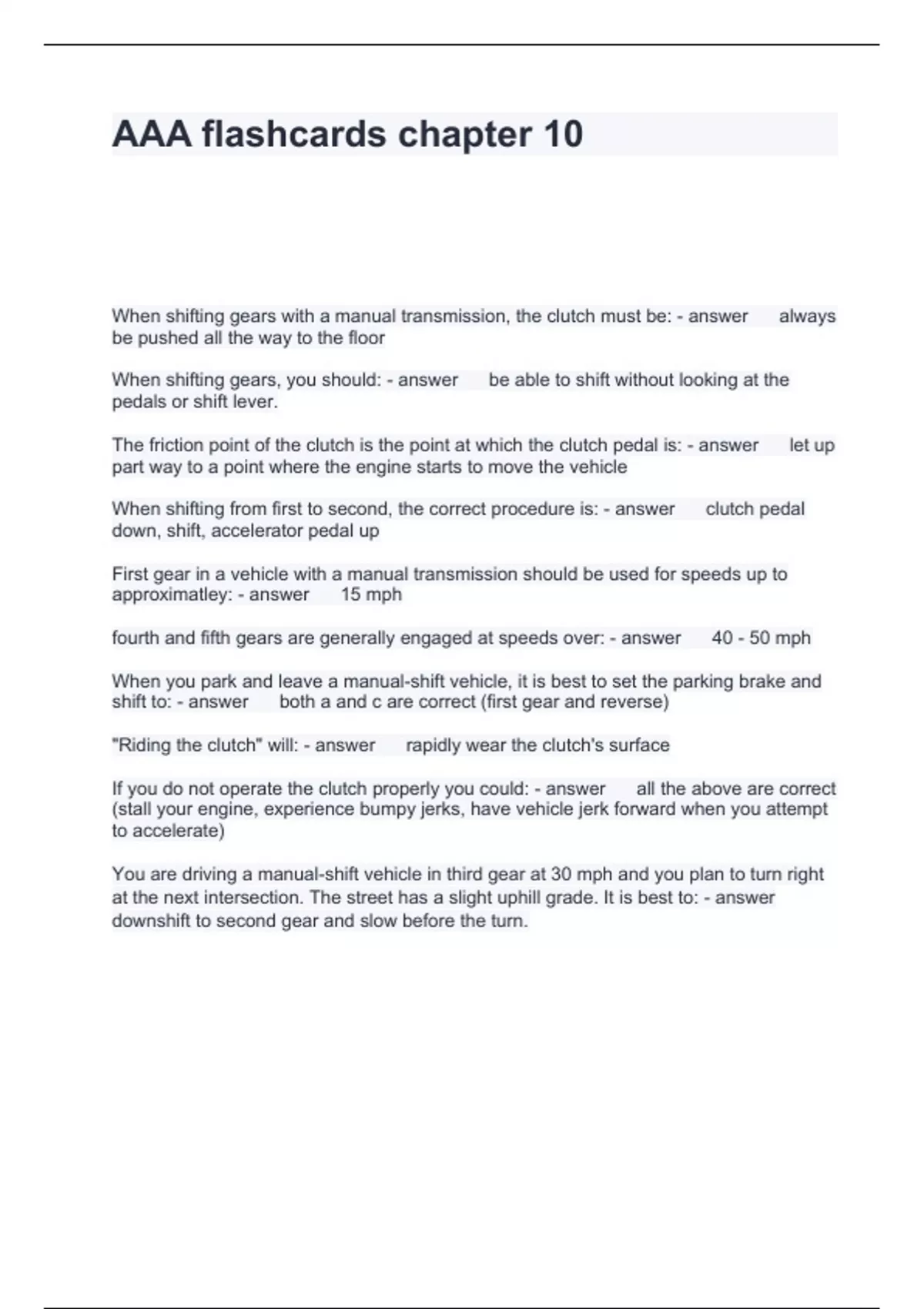 AAA flashcards chapter 10, Questions with Solutions 2024 - AAA - Stuvia US