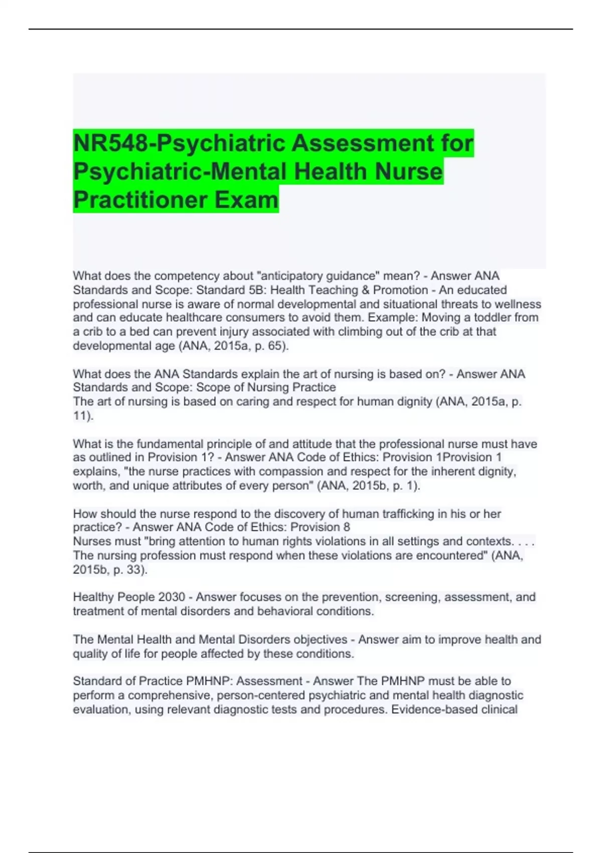 NR548-Psychiatric Assessment for Psychiatric-Mental Health Nurse ...