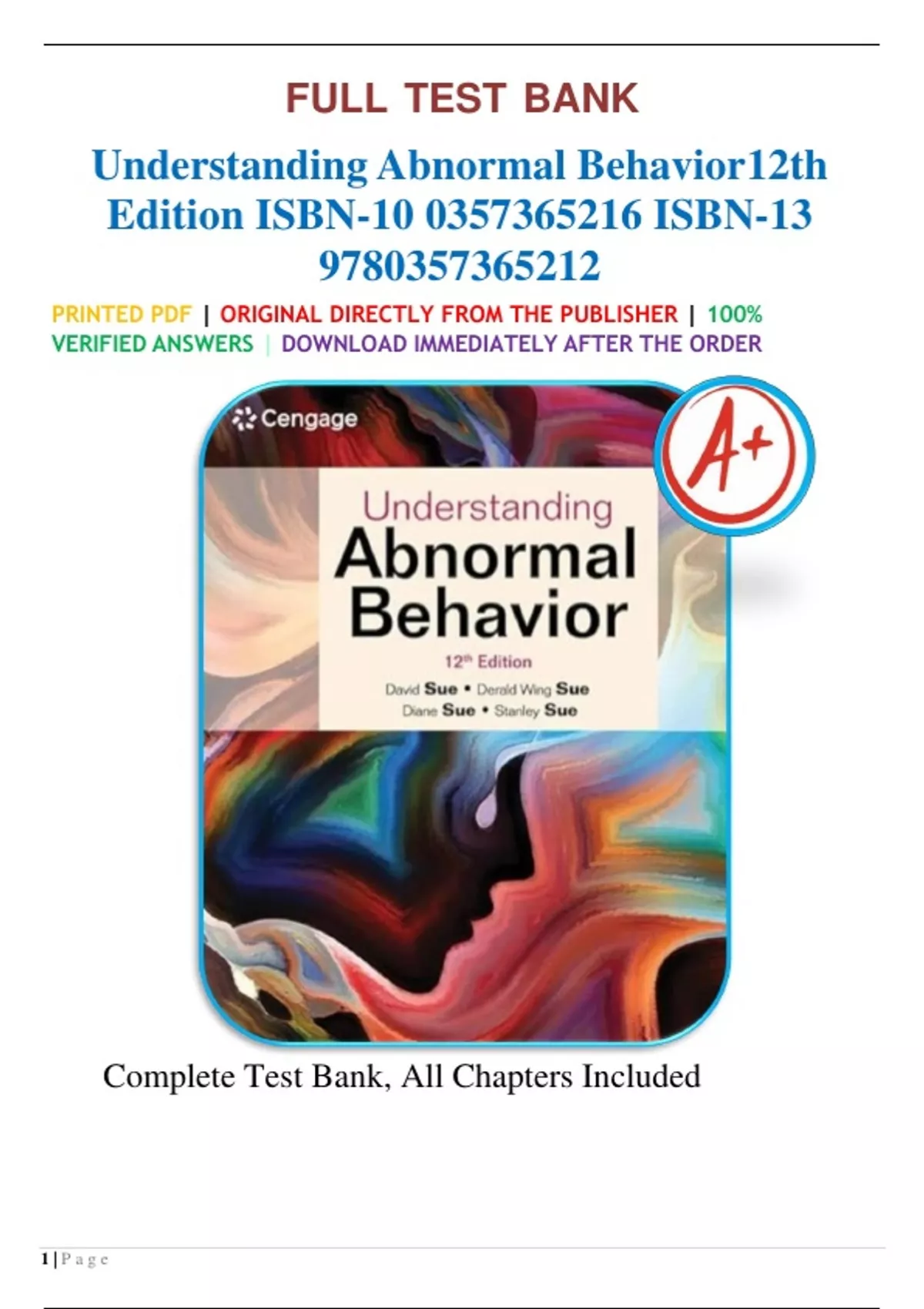 Test Bank for Understanding Abnormal Behavior 12th Edition, by David ...