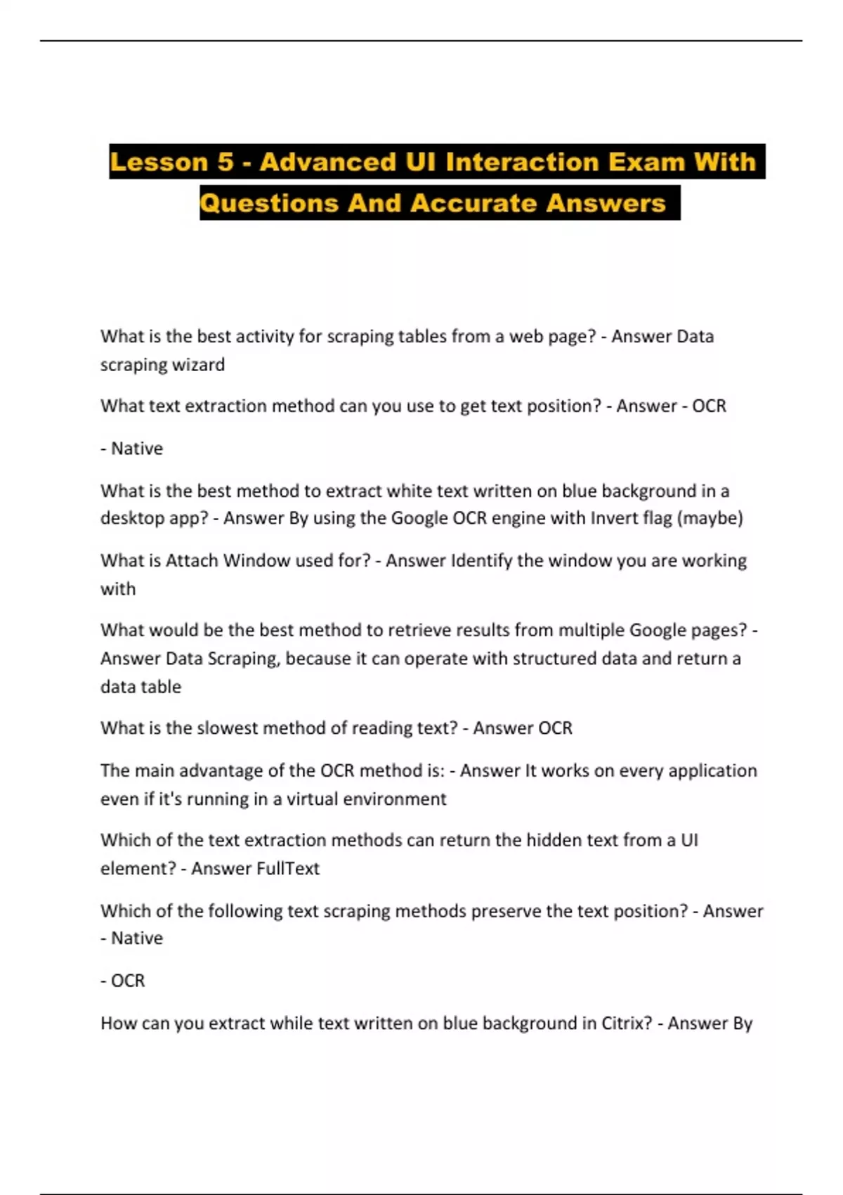 Lesson 5 - Advanced UI Interaction Exam With Questions And Accurate ...