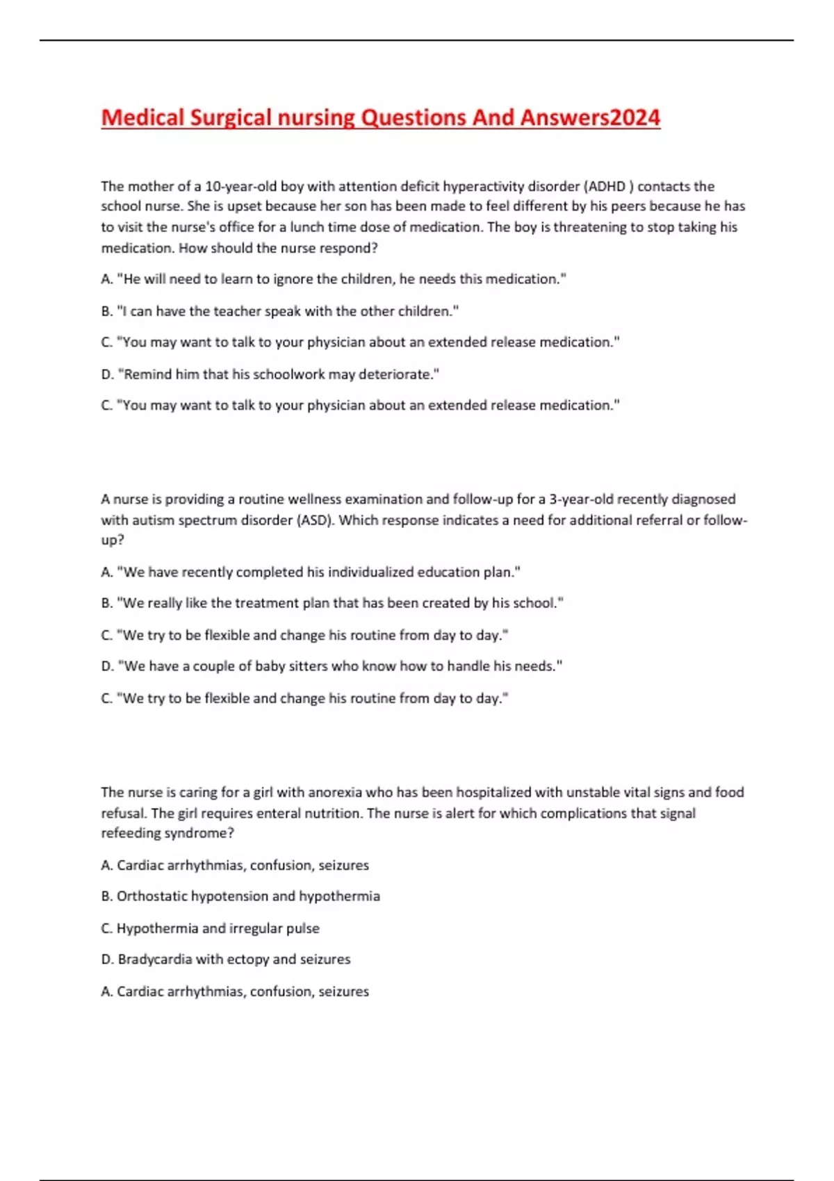 Medical Surgical nursing Questions And Answers2024 - Medical Surgical ...