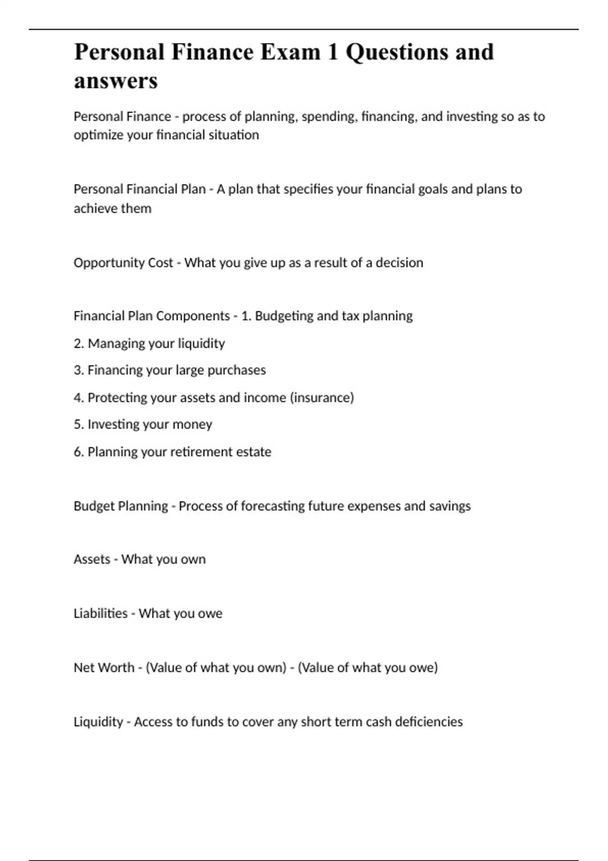 Personal Finance Exam 1 Questions and answers - Personal Finance ...