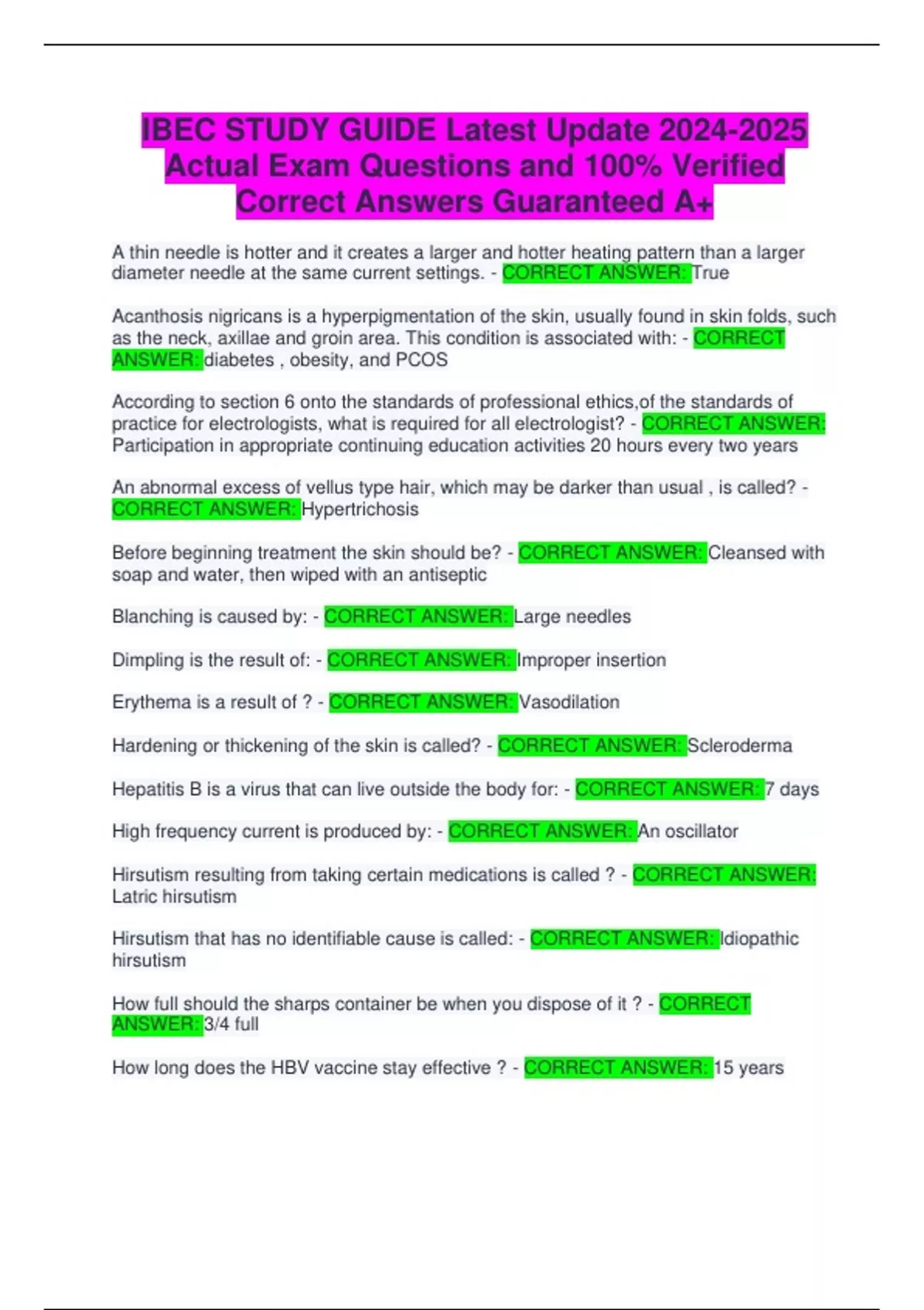 IBEC STUDY GUIDE Latest Update Actual Exam Questions and 100% Verified ...