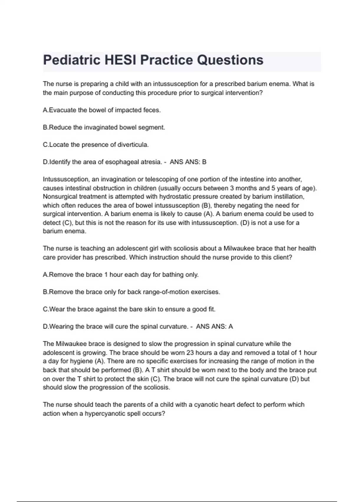 Pediatric HESI Practice Questions with complete solutions latest update ...