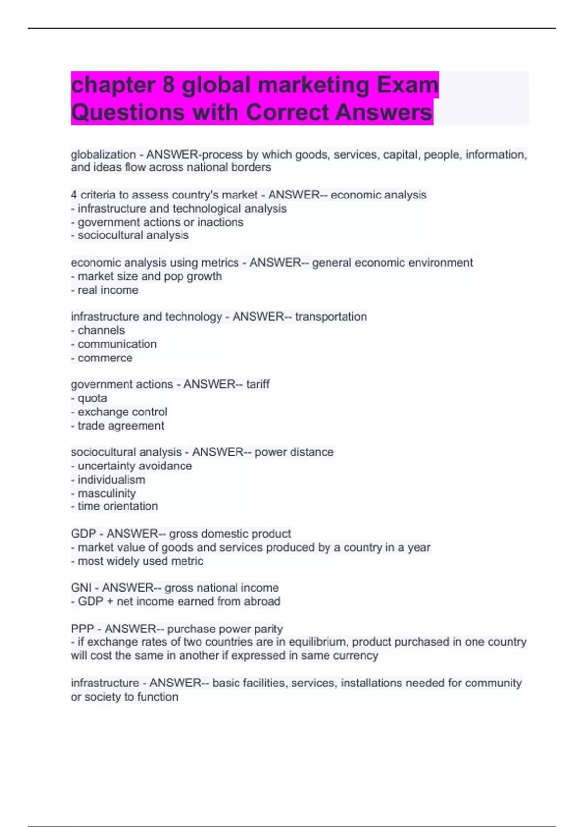 chapter 8 global marketing Exam Questions with Correct Answers - Global ...