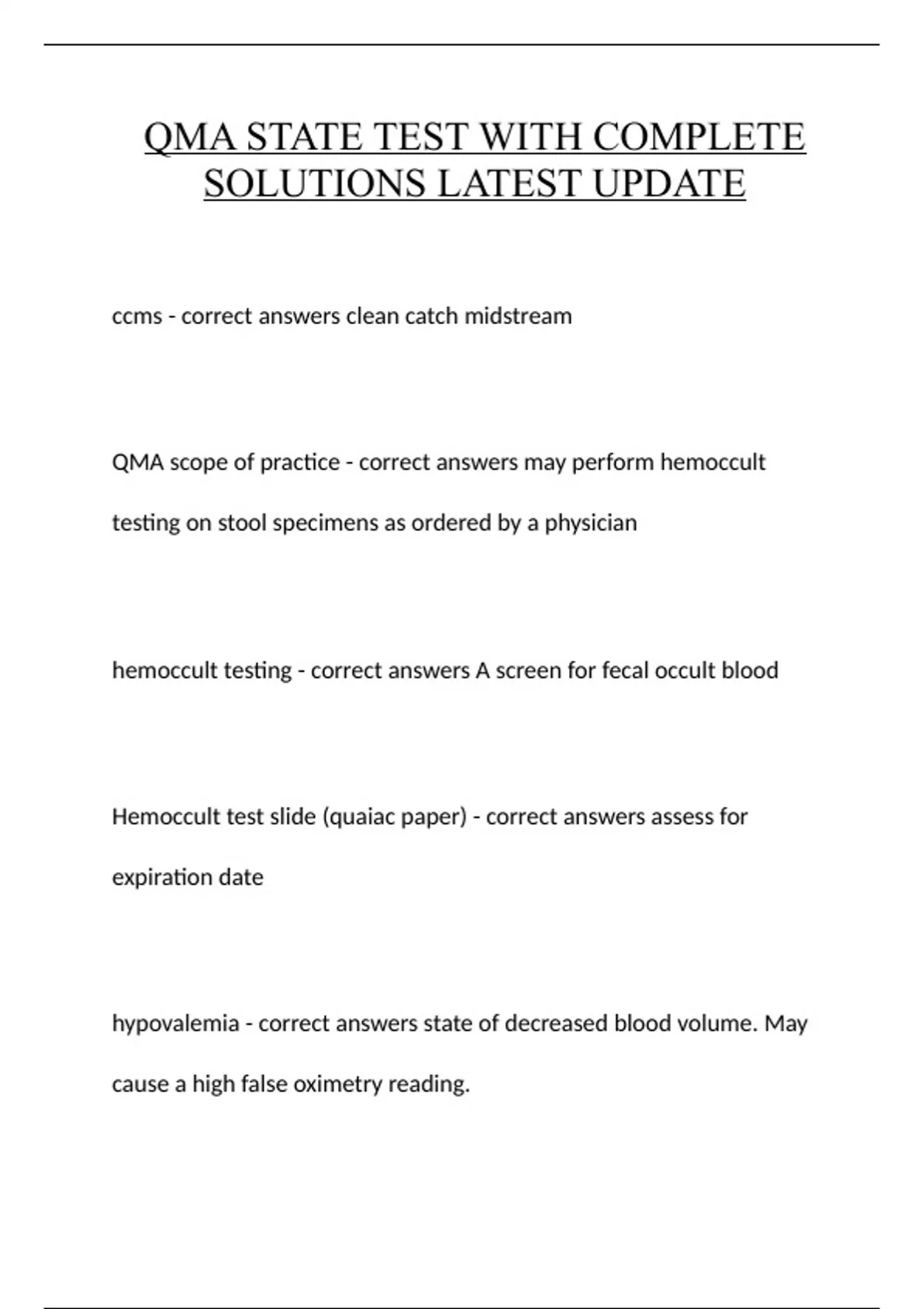 QMA STATE TEST WITH COMPLETE SOLUTIONS LATEST UPDATE - QMA INDIANA ...