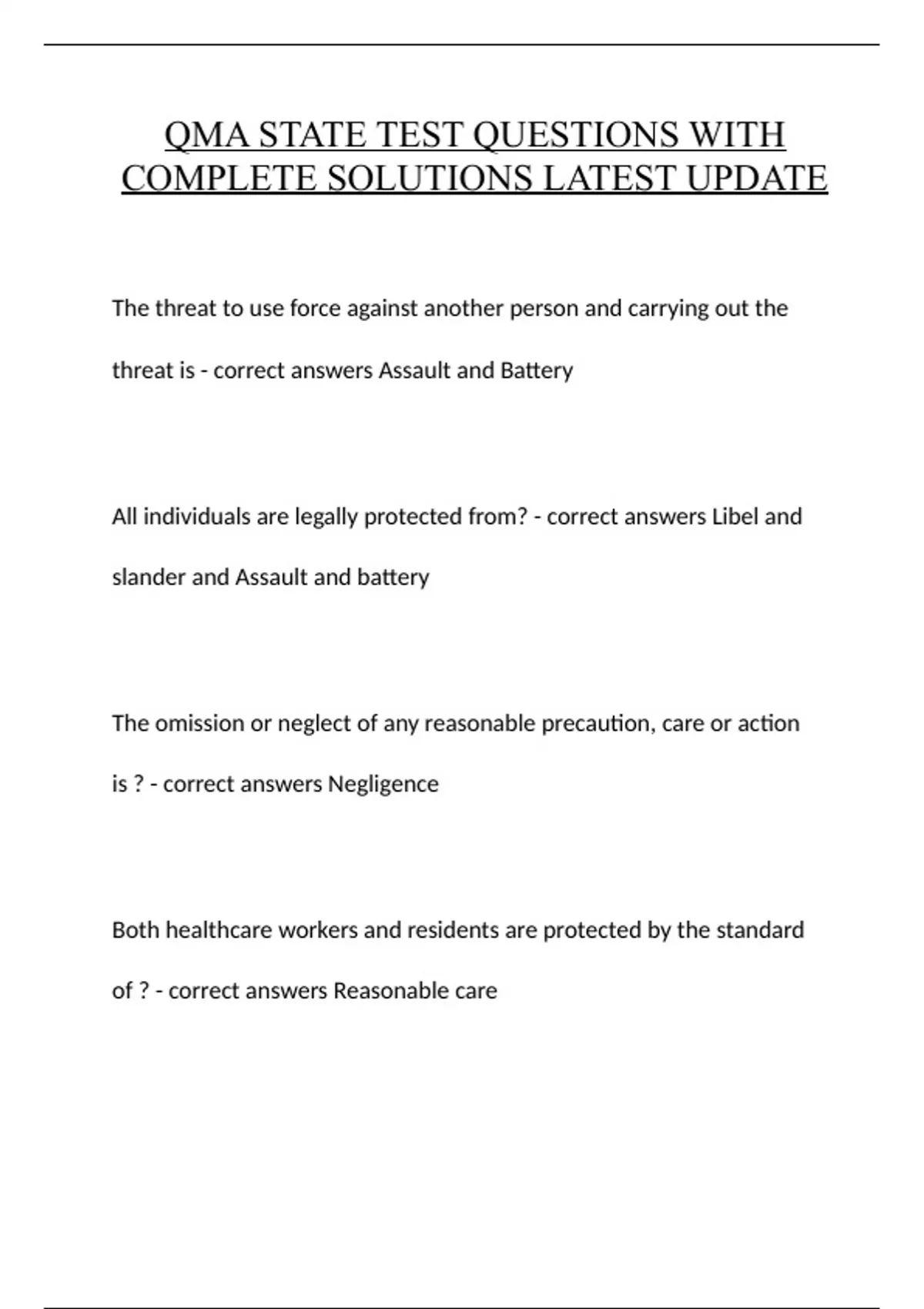 QMA STATE TEST QUESTIONS WITH COMPLETE SOLUTIONS LATEST UPDATE - QMA ...