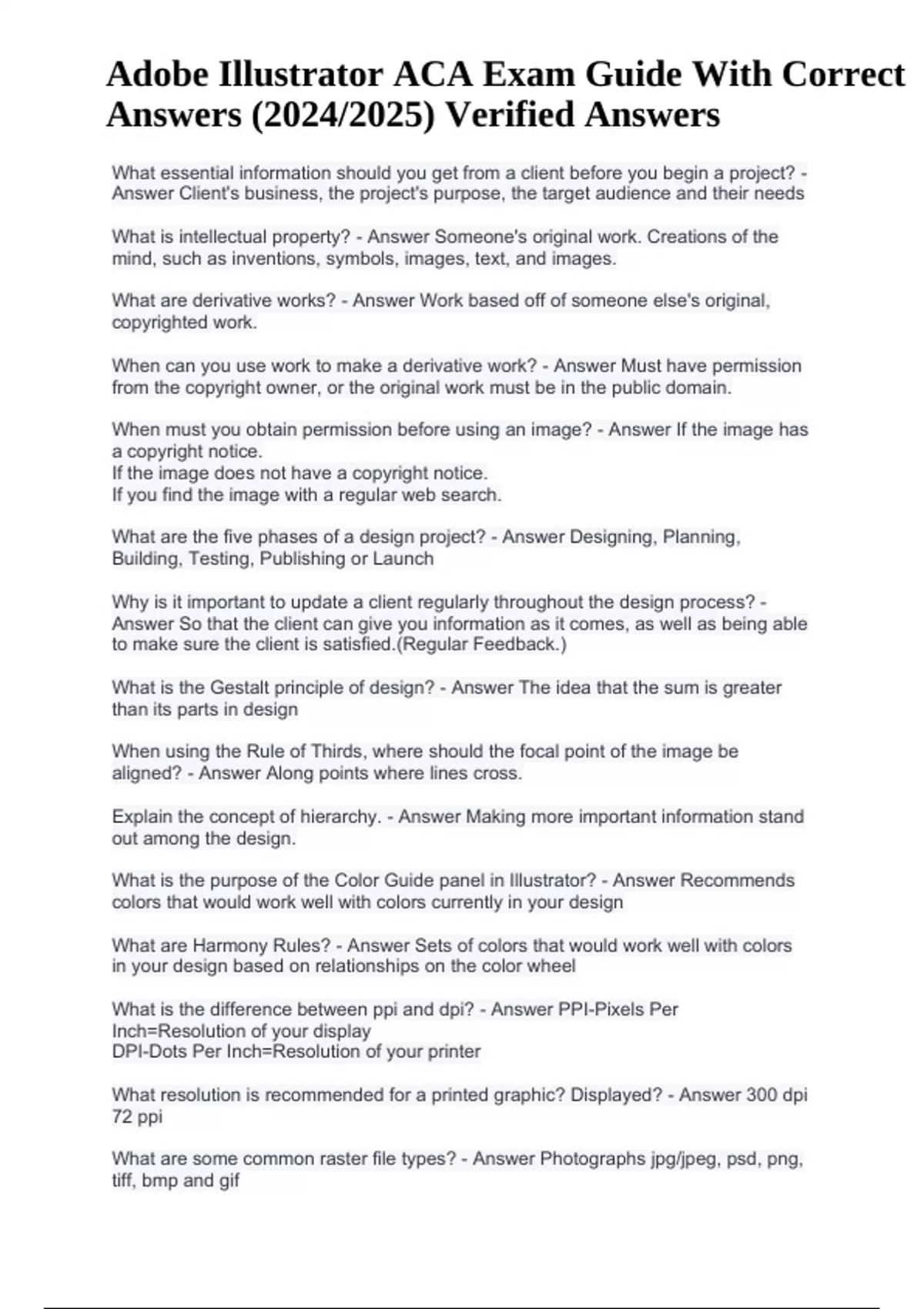 Adobe Illustrator ACA Exam Guide With Correct Answers (2024/2025 ...