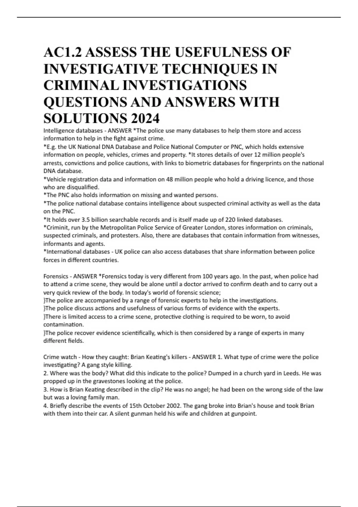 AC1.2 ASSESS THE USEFULNESS OF INVESTIGATIVE TECHNIQUES IN CRIMINAL ...