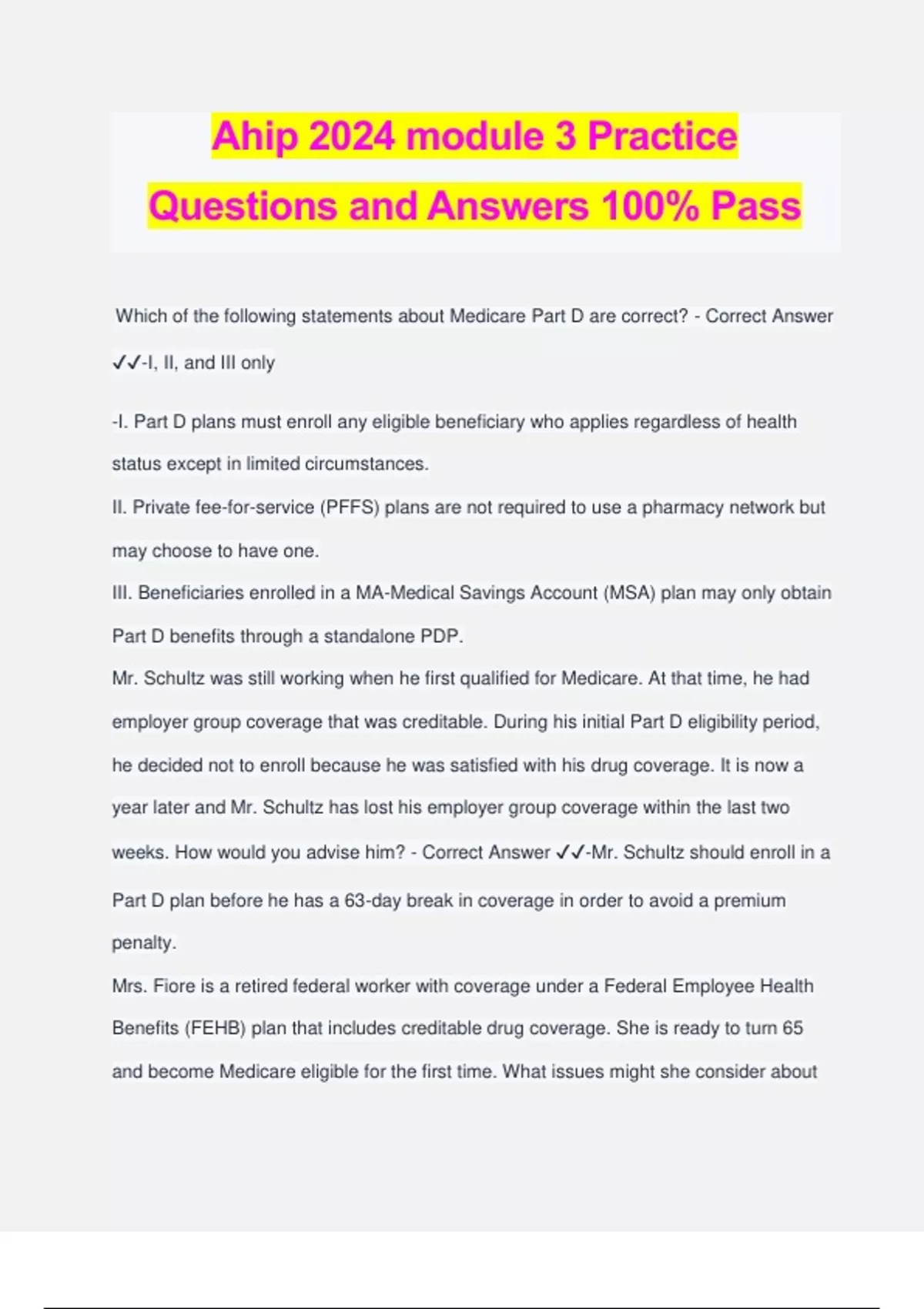 Ahip 2024 module 3 Practice Questions and Answers 100% Pass - Ahip ...