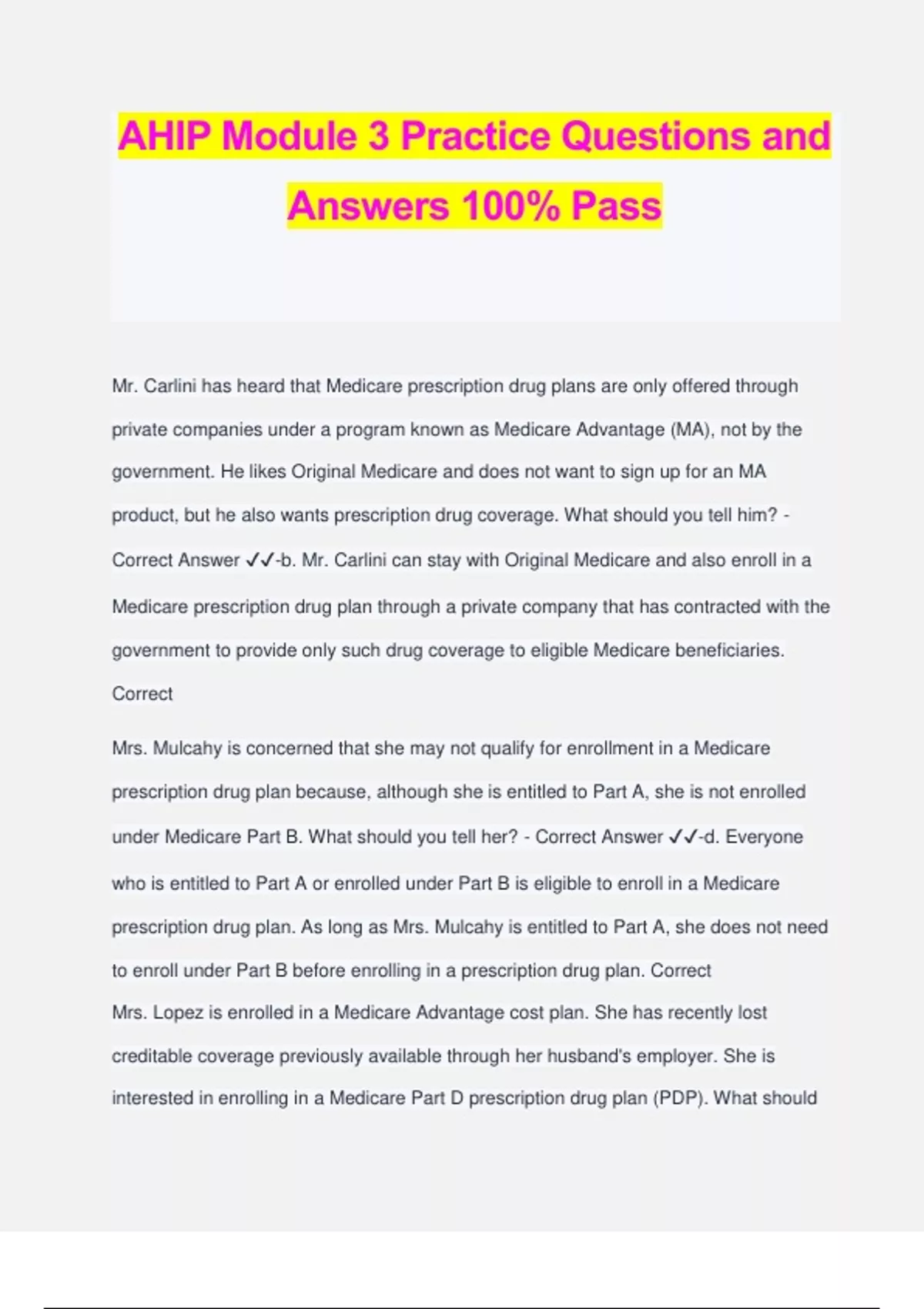 AHIP Module 3 Practice Questions and Answers 100% Pass - Ahip - Stuvia US